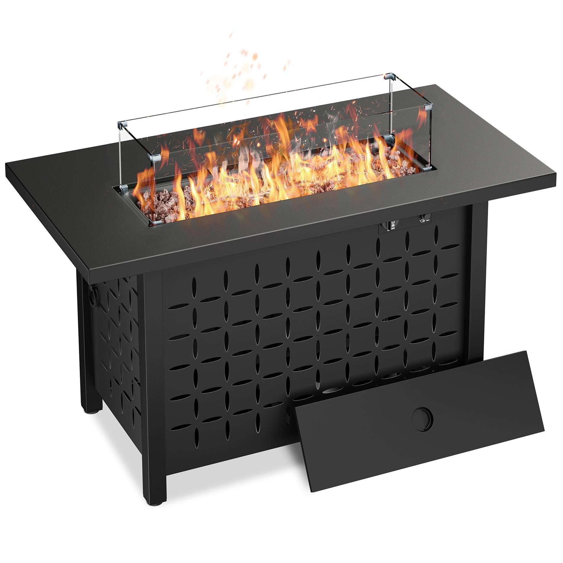 Walsunny 43 inch Gas Fire Pit Table 50,000 BTU Outdoor Rectangular ...