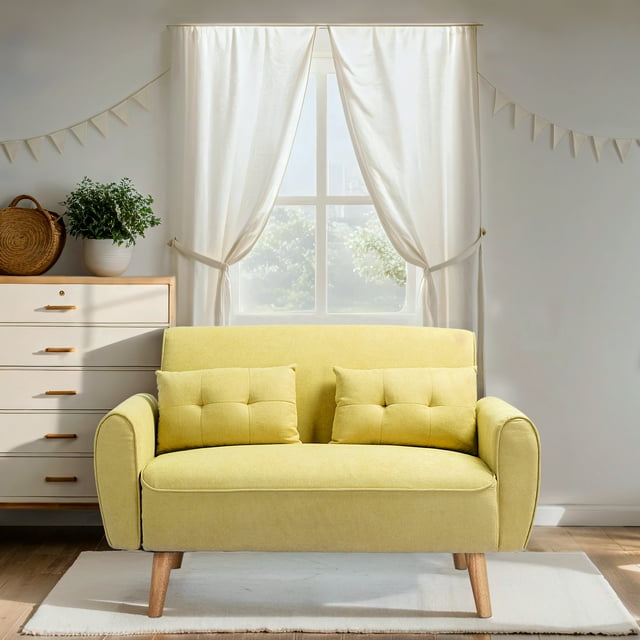 Walsunny 47" Modern Loveseat, 2-Seat, Upholstered Sofa w/ 2 Pillows ...