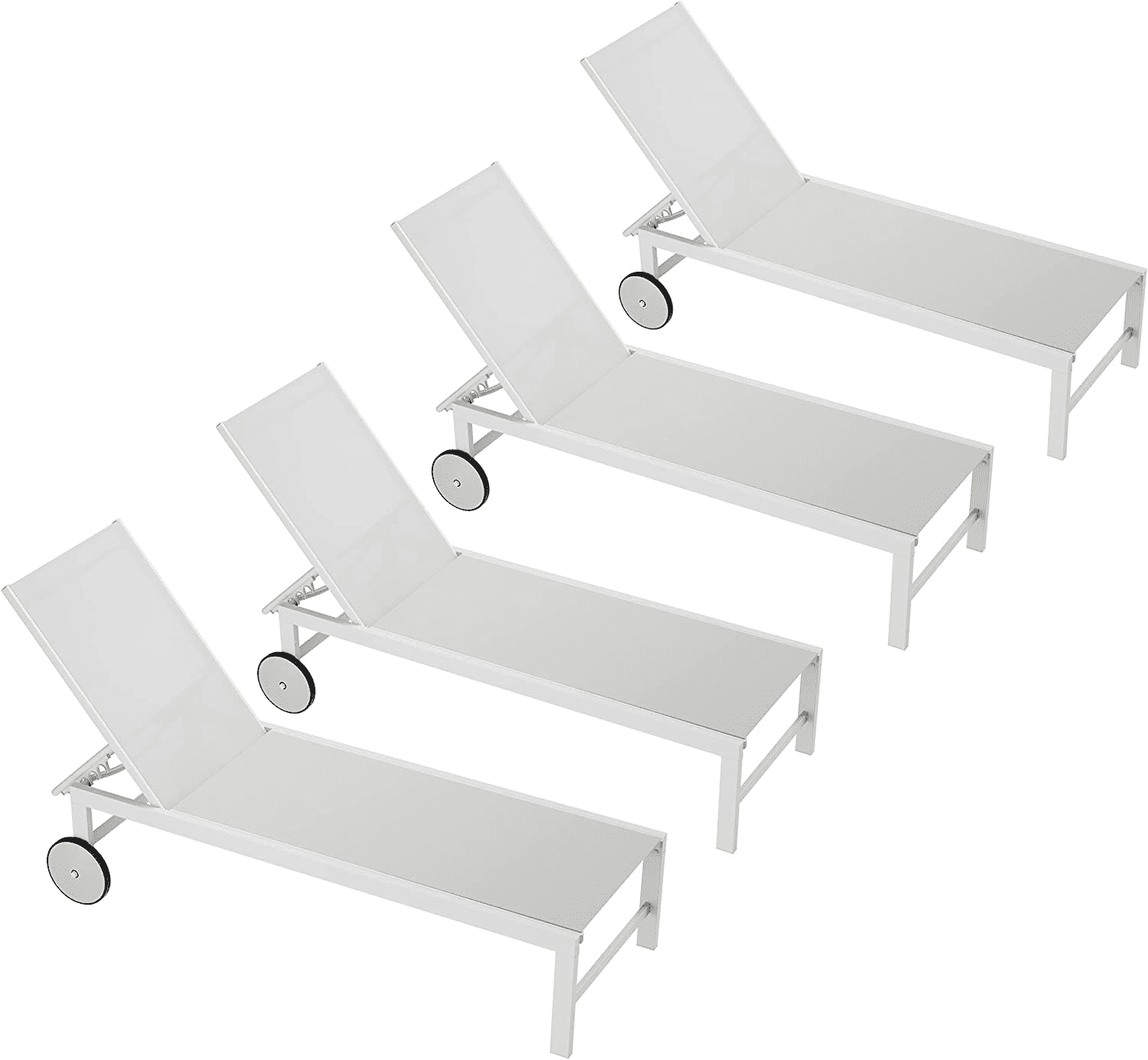 Walsunny 4pcs Set White Patio Outdoor Chaise Lounge Chair with Wheels ...