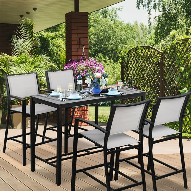 Walsunny 5pc High Top Outdoor Furniture Patio Bistro Set, All-Weather ...