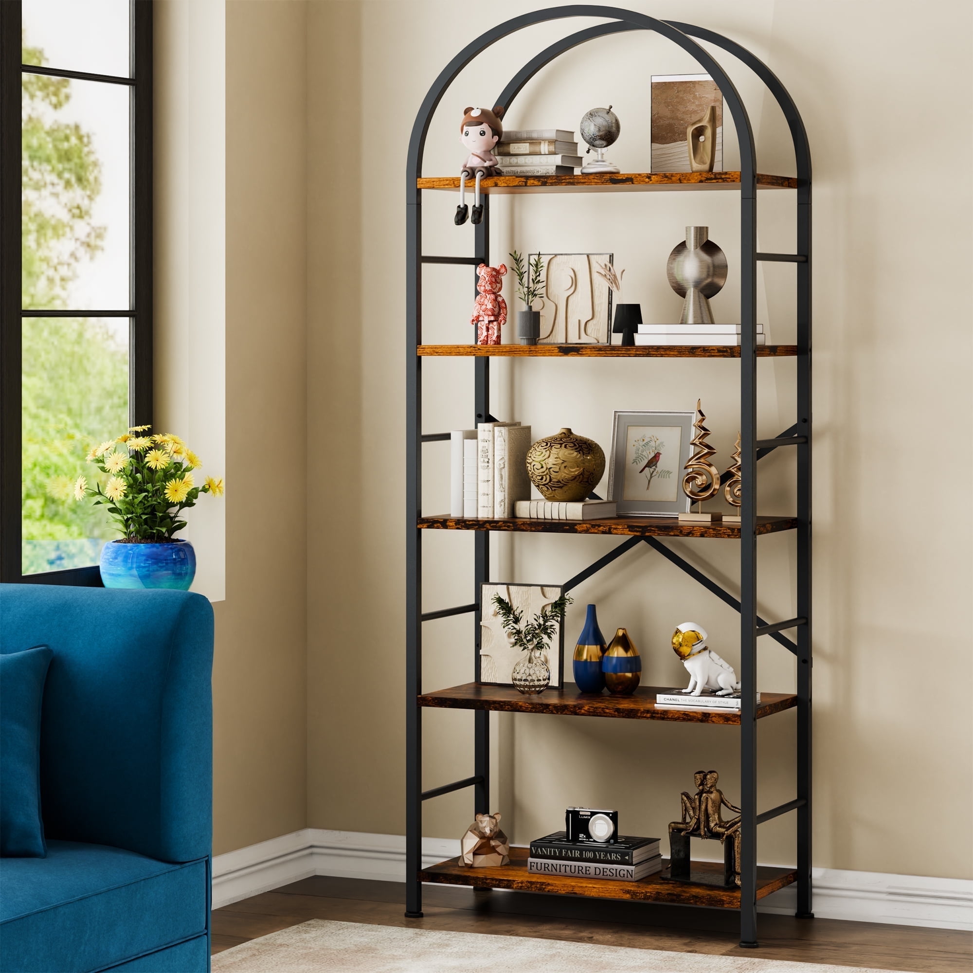 Walsunny 5-Tier Corner Bookshelf Industrial Corner Bookcase Corner with ...