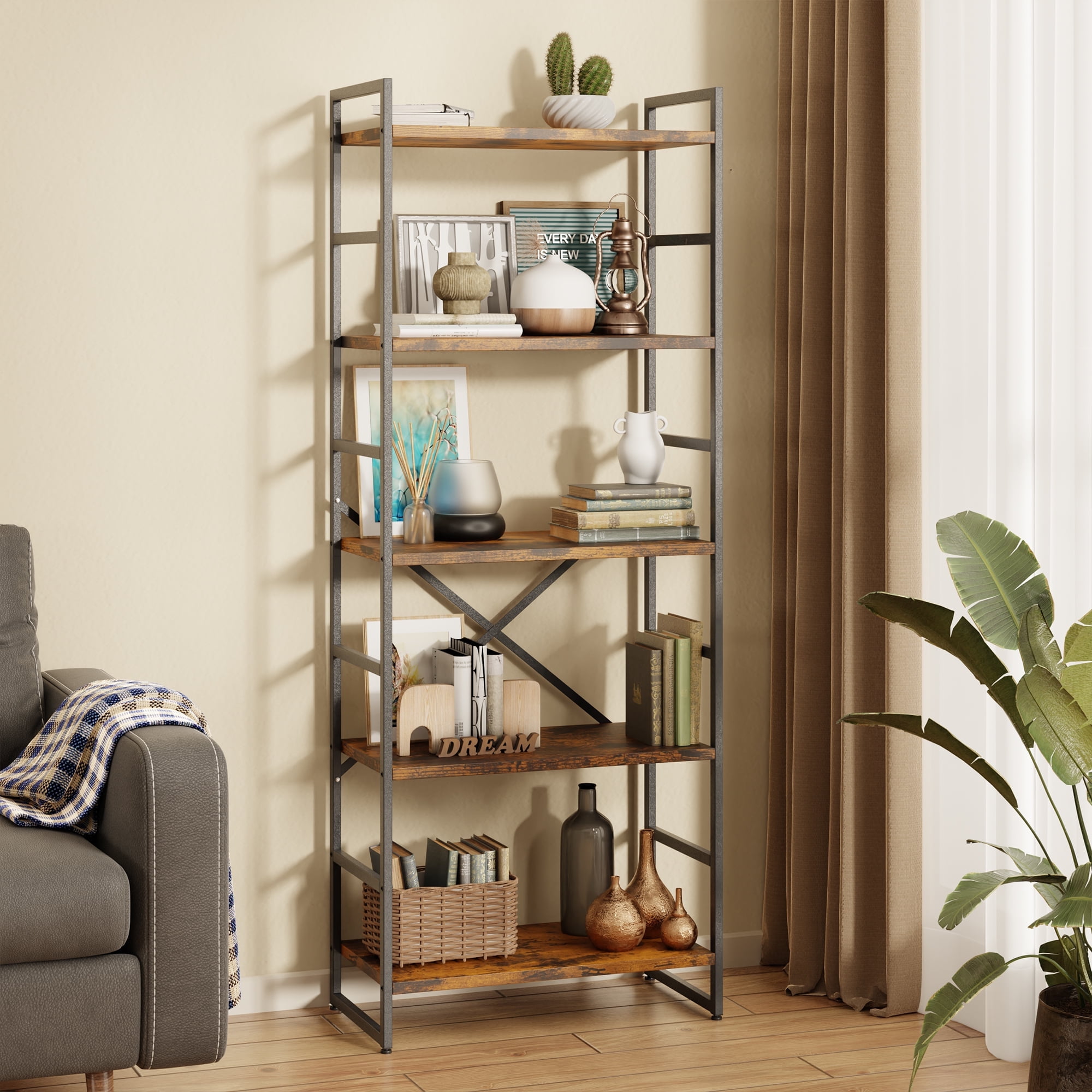 Free Shipping! Walsunny 5 Tiers Bookshelf Classically Tall Bookcase ...