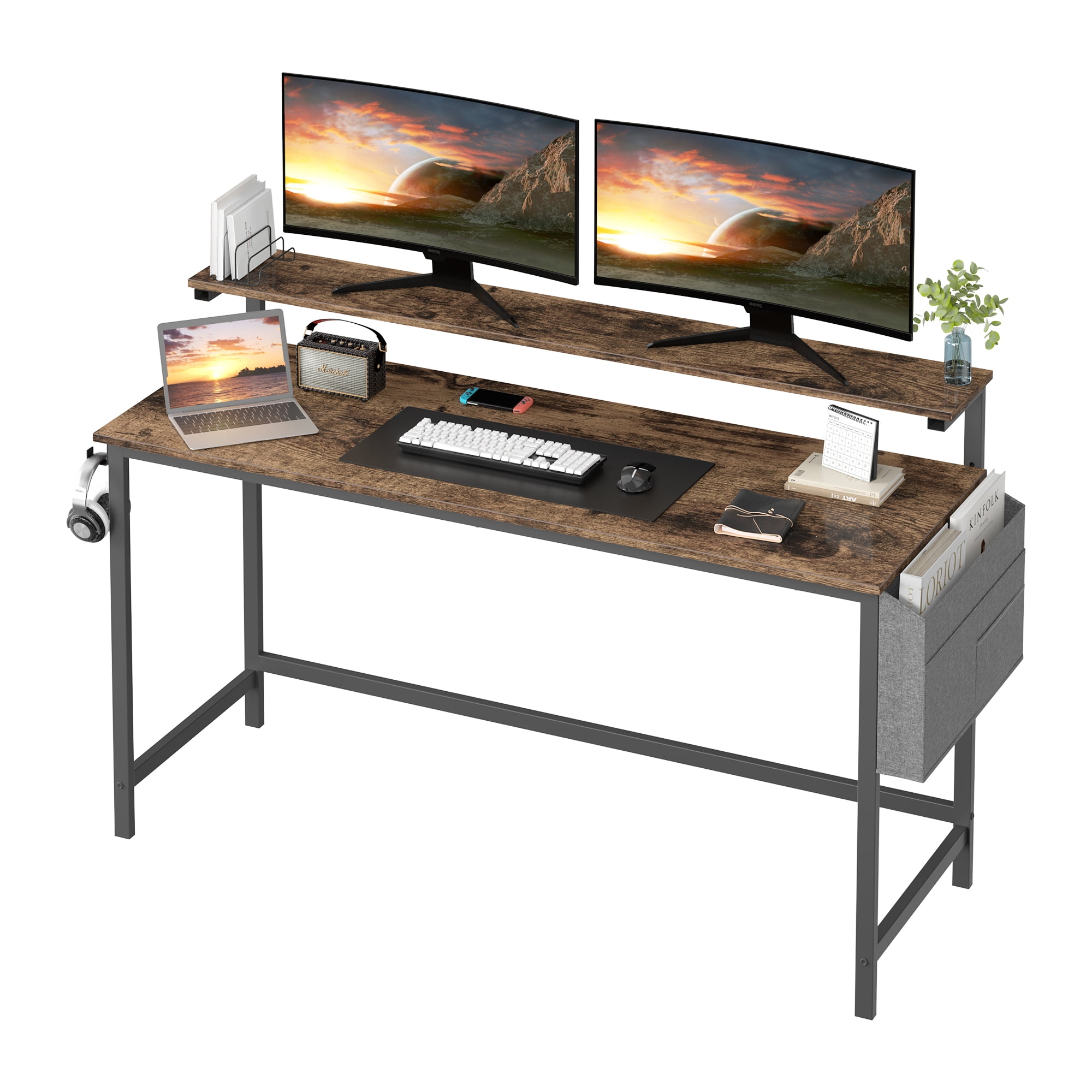 Walsunny 55 inch Gaming Desk ， Home Office Computer Desk with Monitor ...