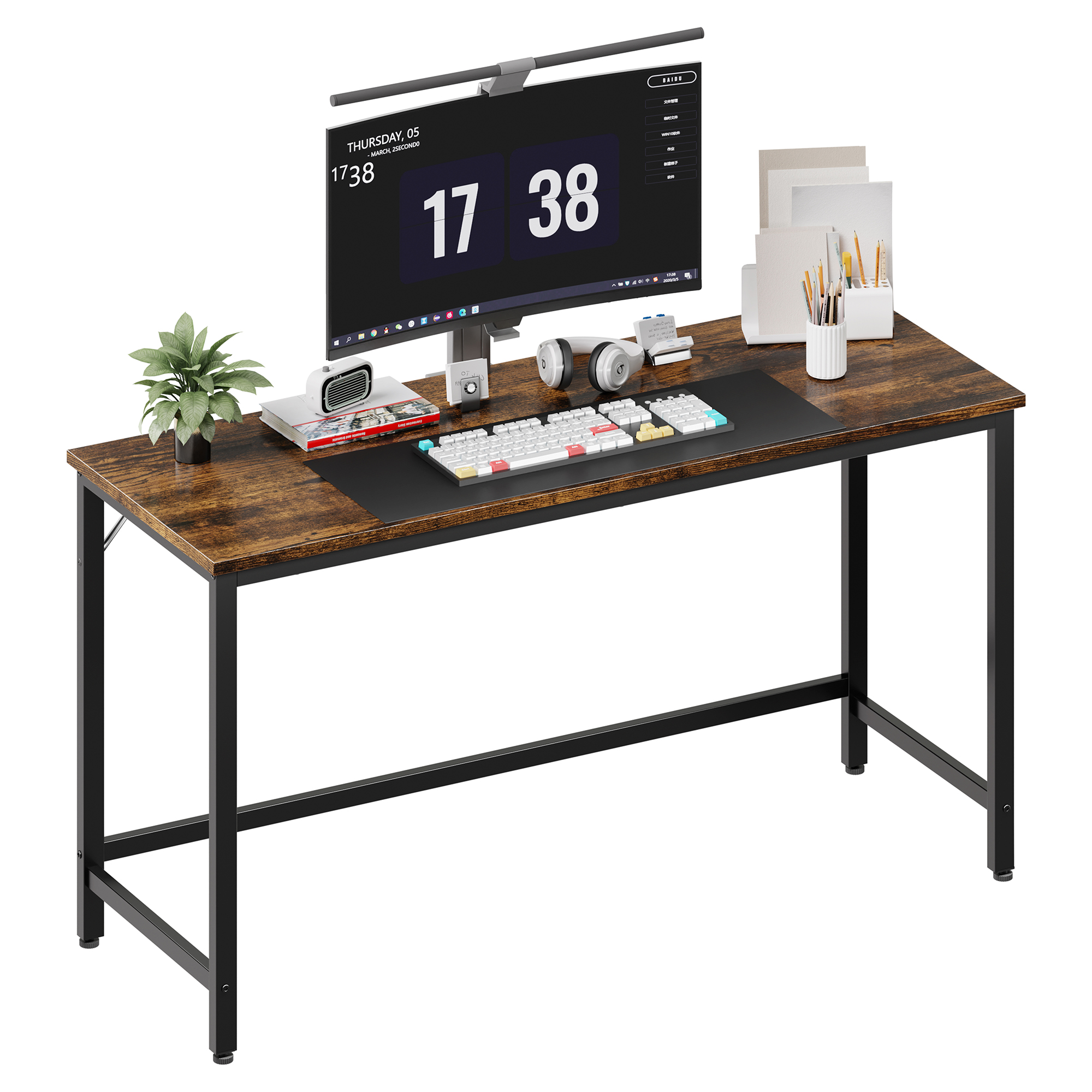 URHOMEPRO Computer Desk with Bookshelf, Office Writing Desk Laptop ...