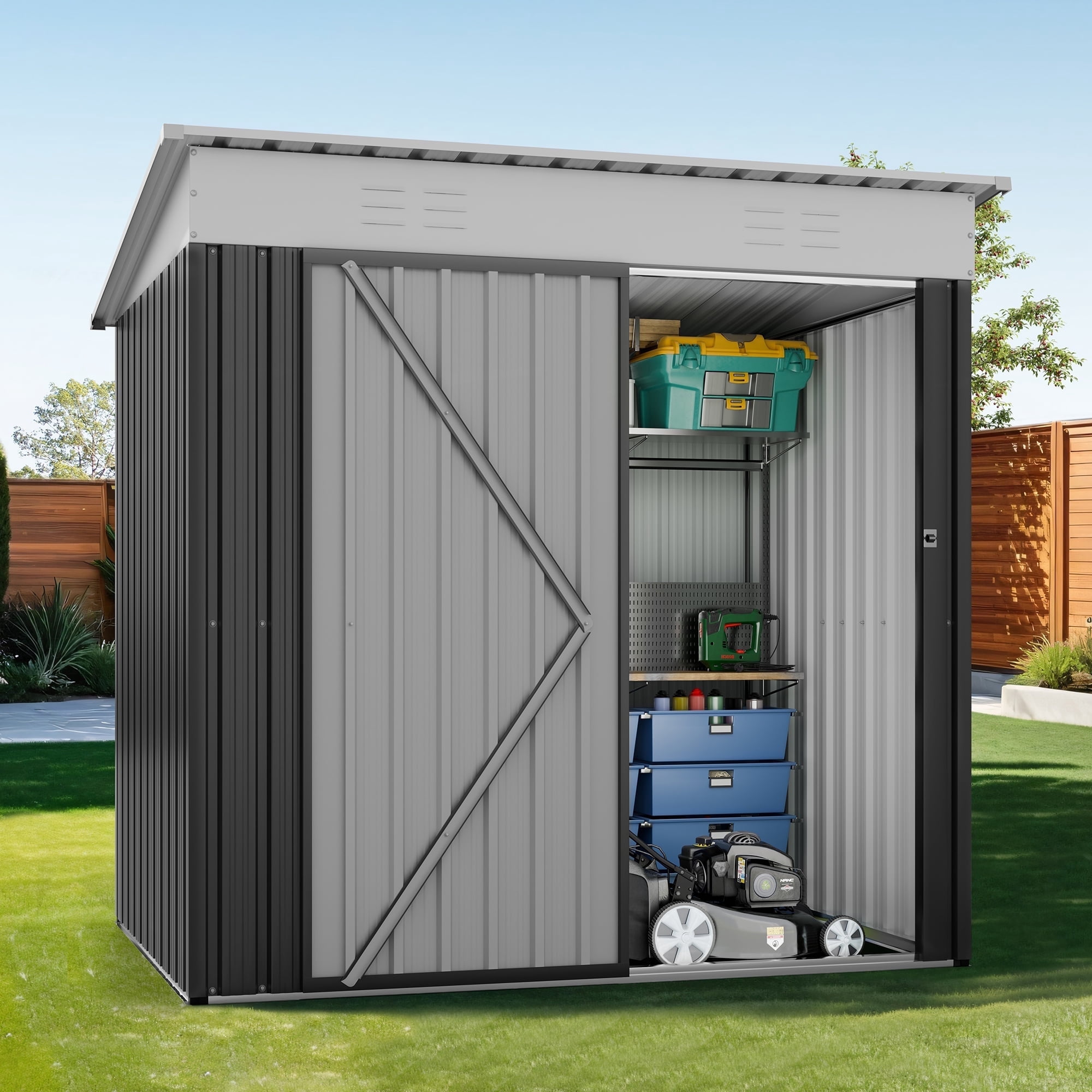 Walsunny 5X3 ft Storage Shed, Waterproof Steel Garden Shed with ...