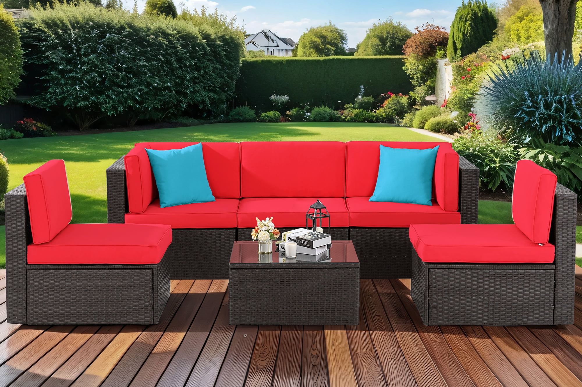 Walsunny 6 Pieces Patio Furniture Set, All-Weather PE Rattan Wicker ...