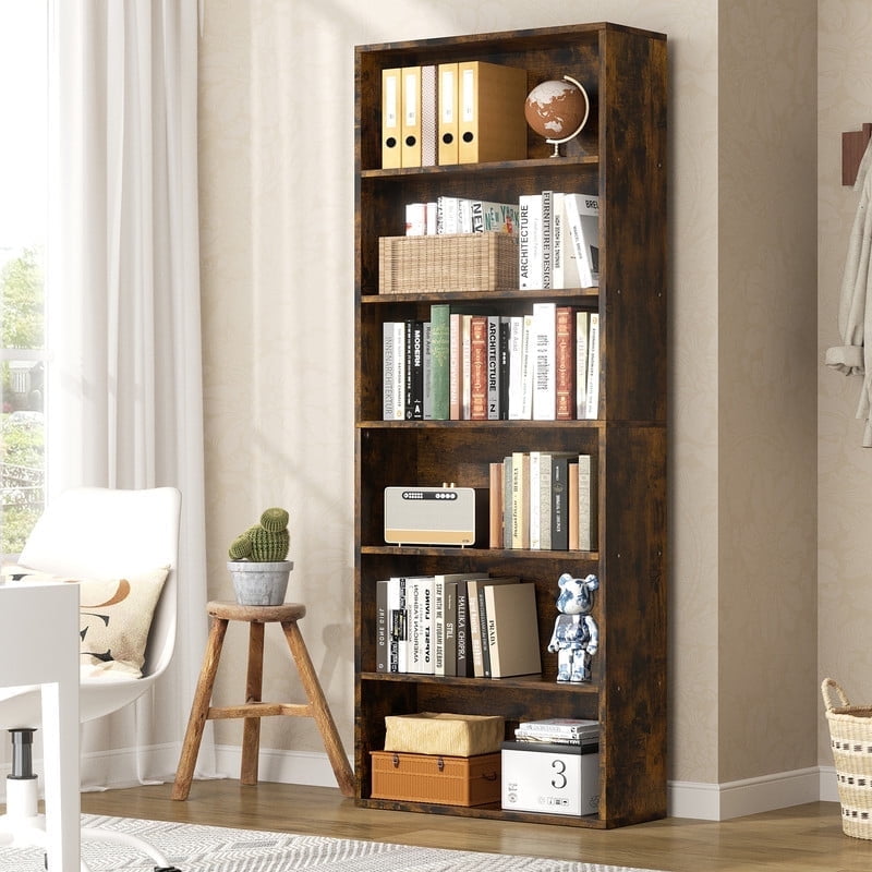 Walsunny 6 Tier Bookshelf Standard Wooden Bookcase Display Shelf with ...