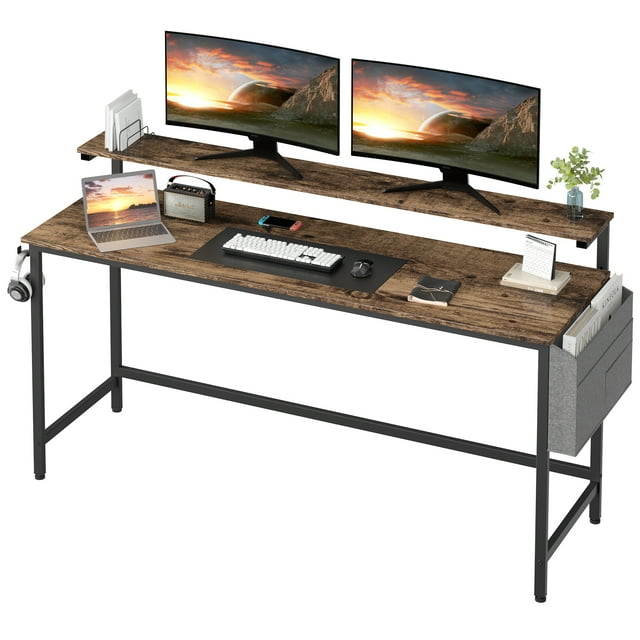 Walsunny 63 inch Ergonomic Gaming Desk with Monitor Stand, Storage Bag ...