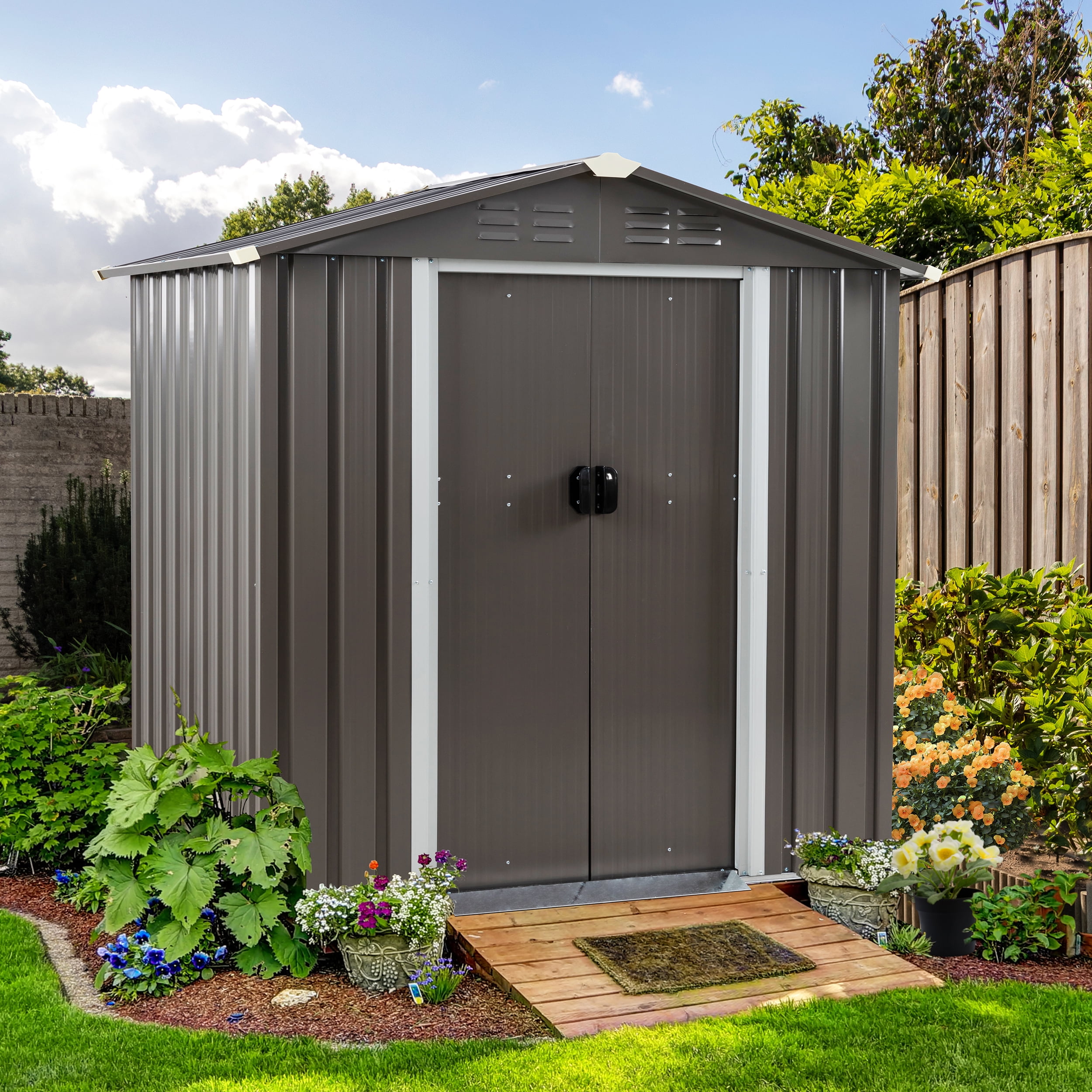 Walsunny 6X4 FT Outdoor Storage Shed,Waterproof Metal Garden Sheds with ...