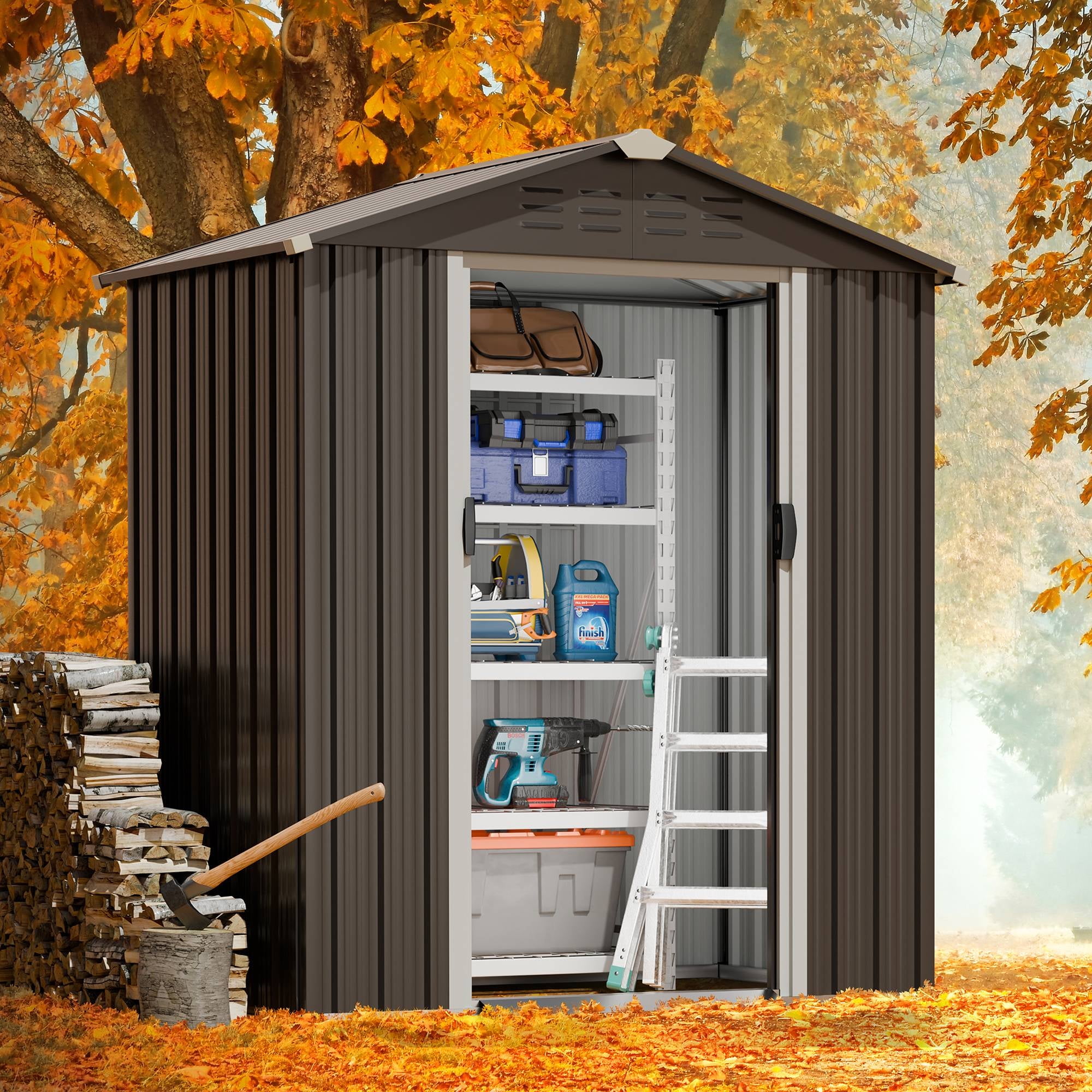 Walsunny 6X4 ft Storage Shed, Waterproof Steel Garden Shed with ...