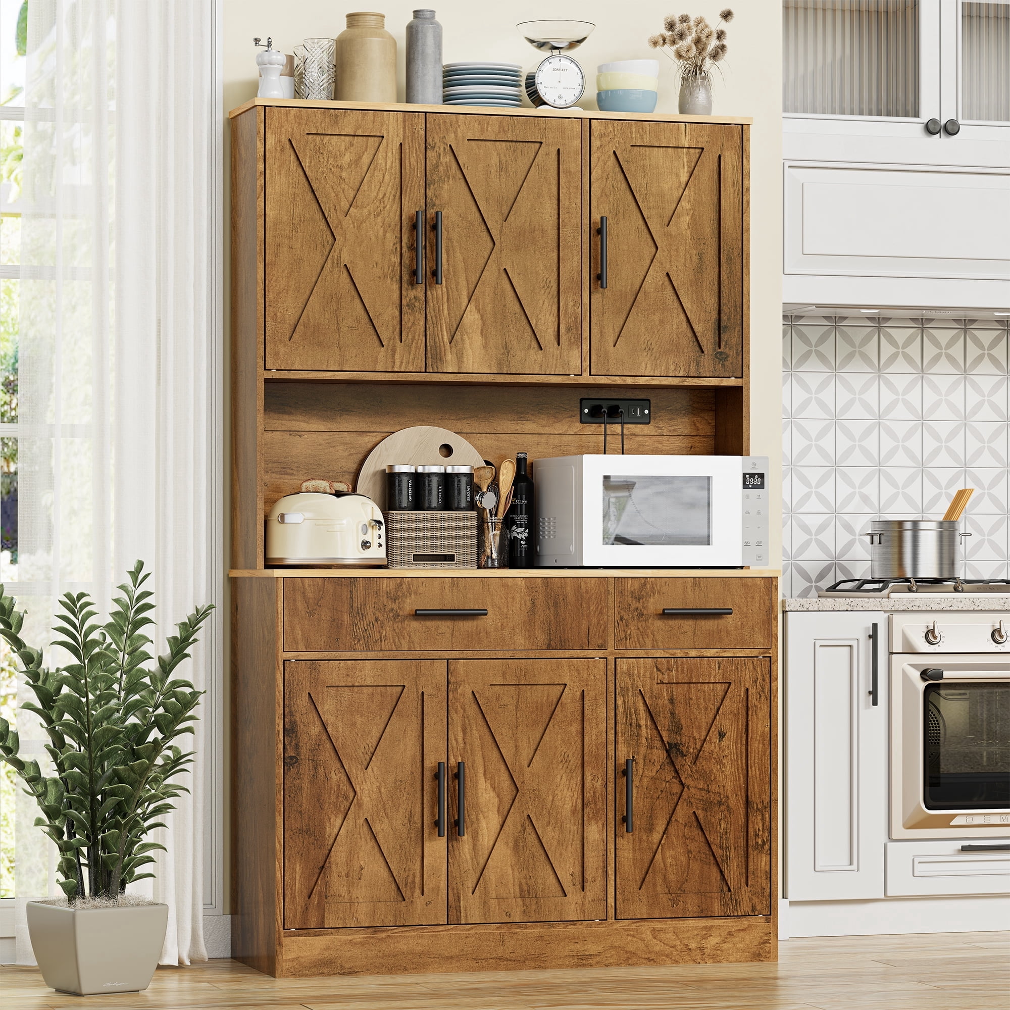 Walsunny 70"Tall Kitchen Pantry,Storage Cabinet with 41"Wide Countertop ...