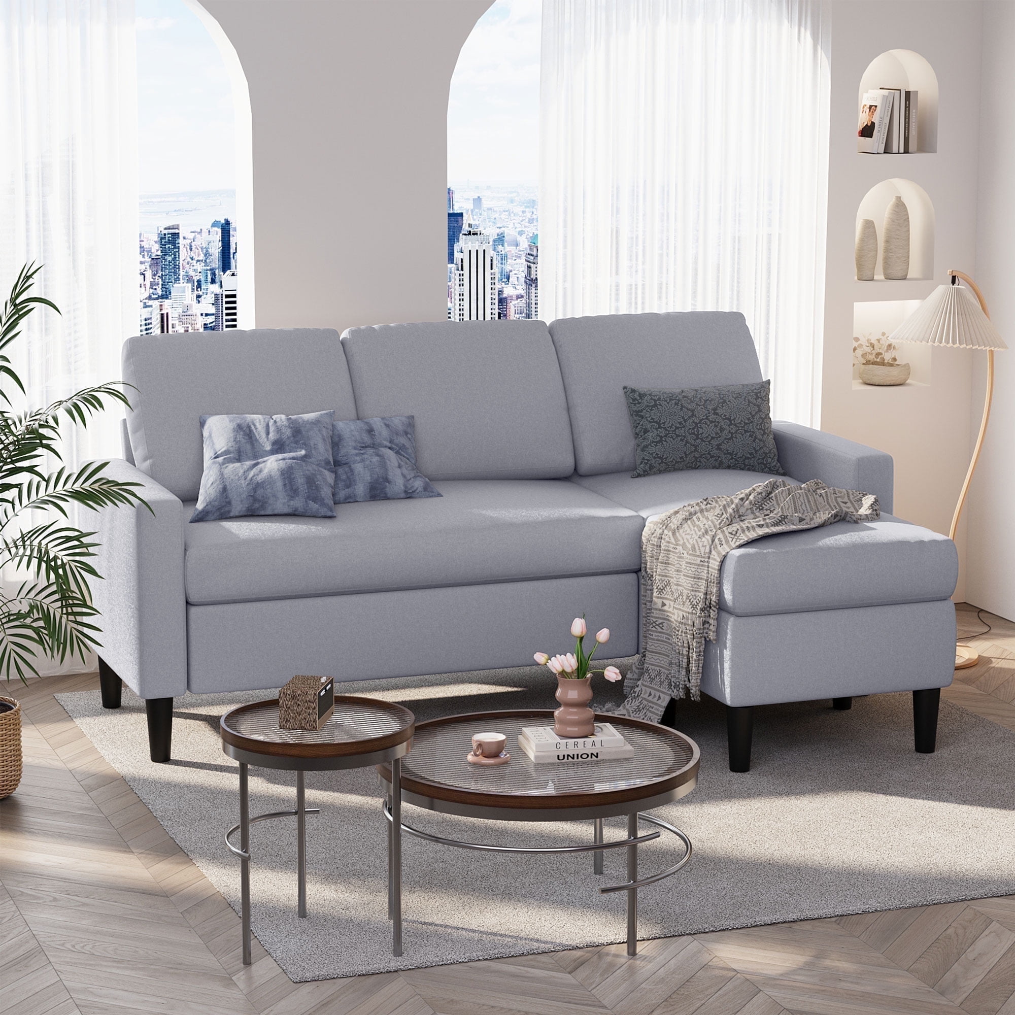 "Walsunny 74"" Convertible Sectional Sofa, 3-Seat L-Shaped, Modern ...