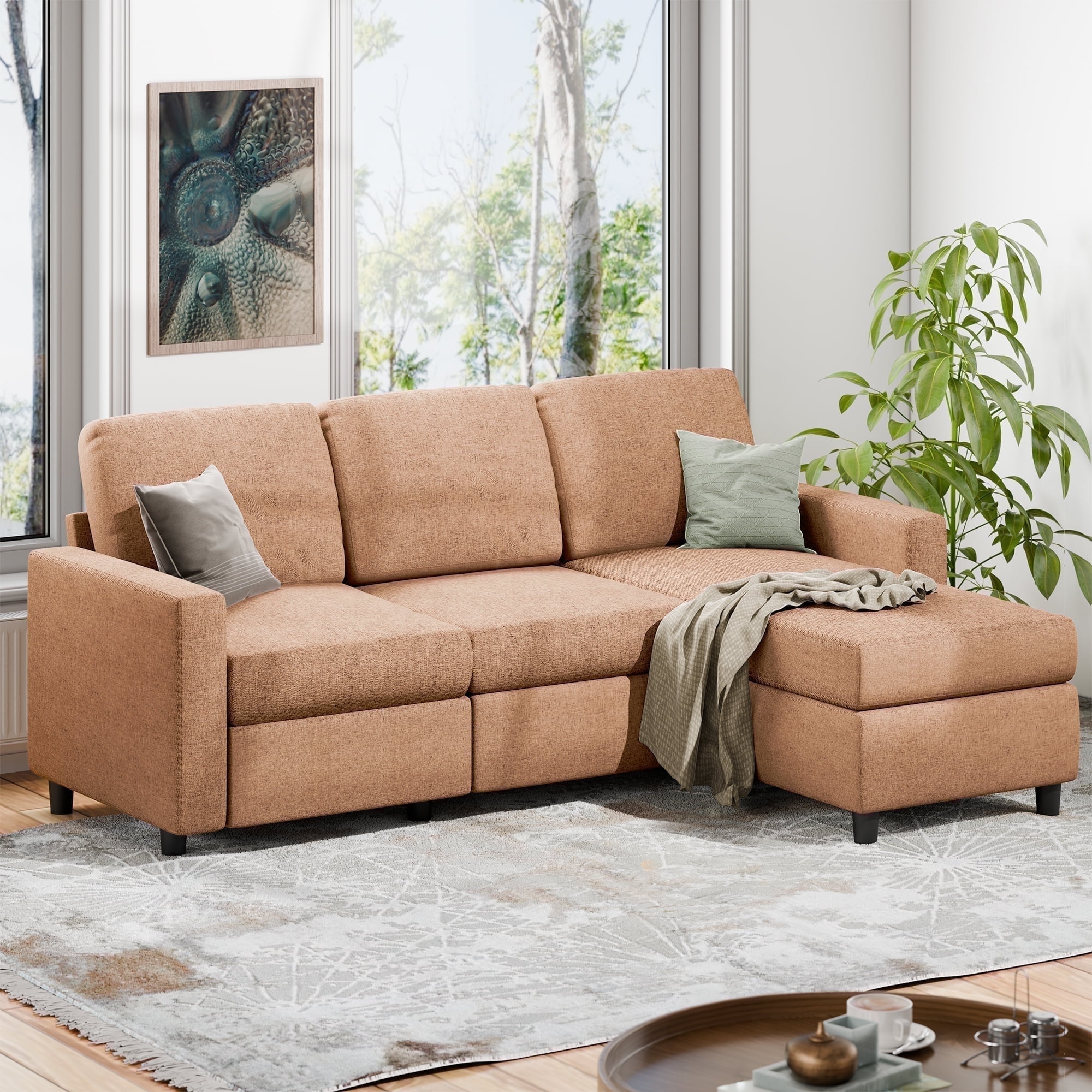 Walsunny 75" Convertible Sectional Reversible Sofa Couch, Sleeper ...