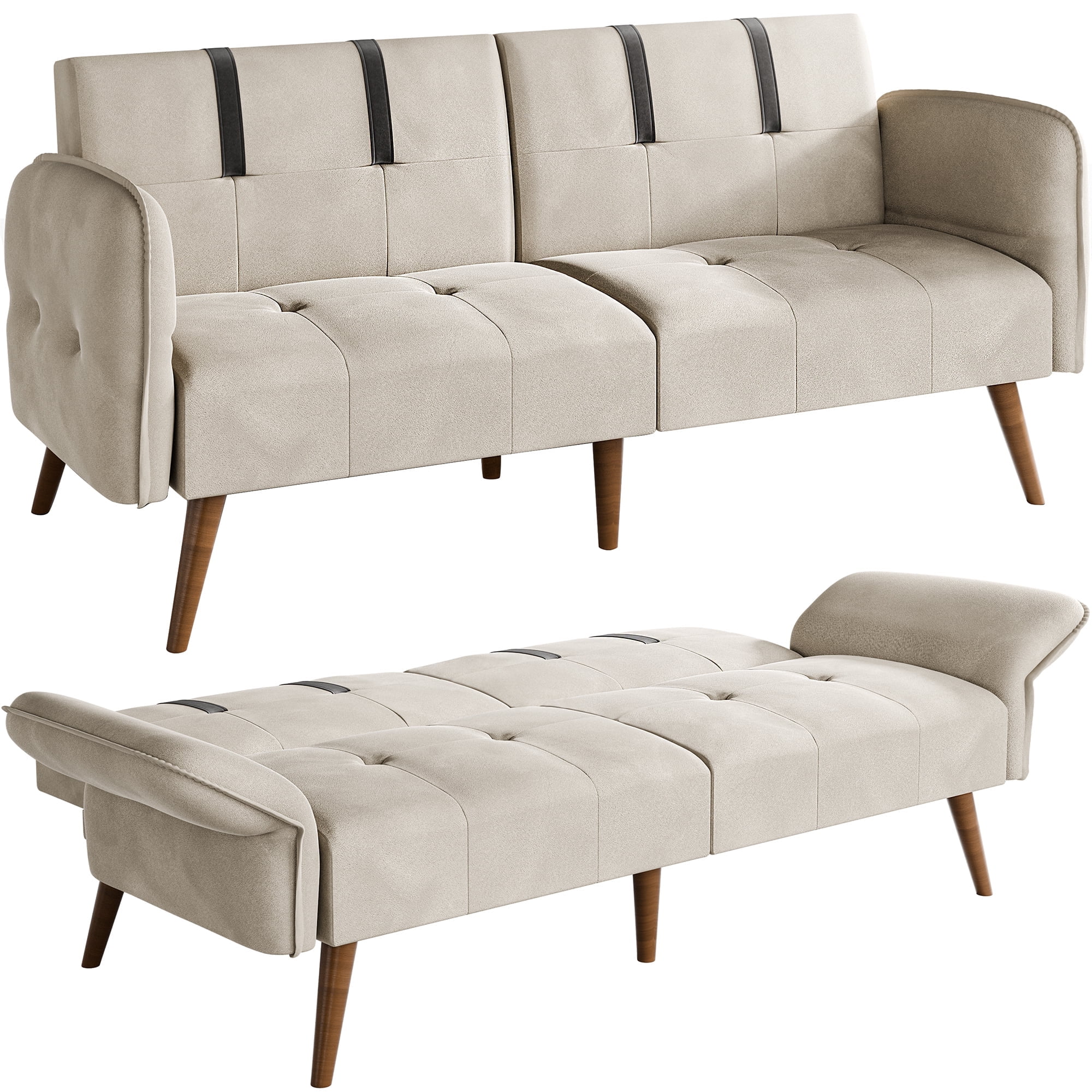 "Walsunny 79"" Convertible Velvet Futon Couch Sofa Bed, Adjustable ...