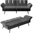 "Walsunny 79"" Black Velvet Futon Couch Sofa Bed, Convertible Sleeper ...