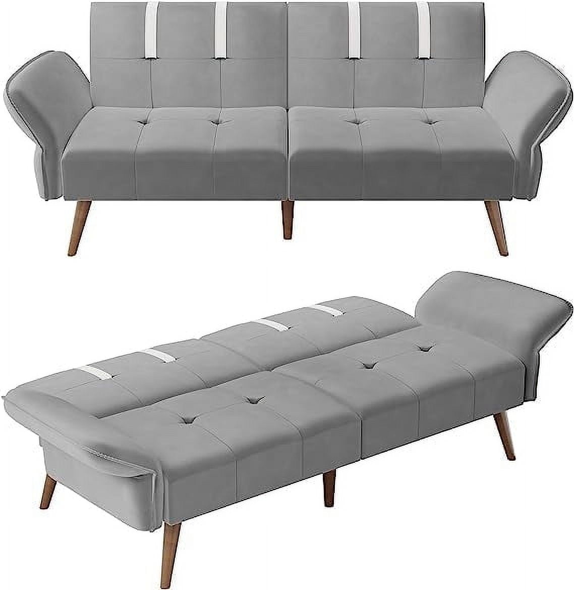 "Walsunny 79"" Convertible Velvet Futon Couch Sofa Bed, Easy Assembly ...