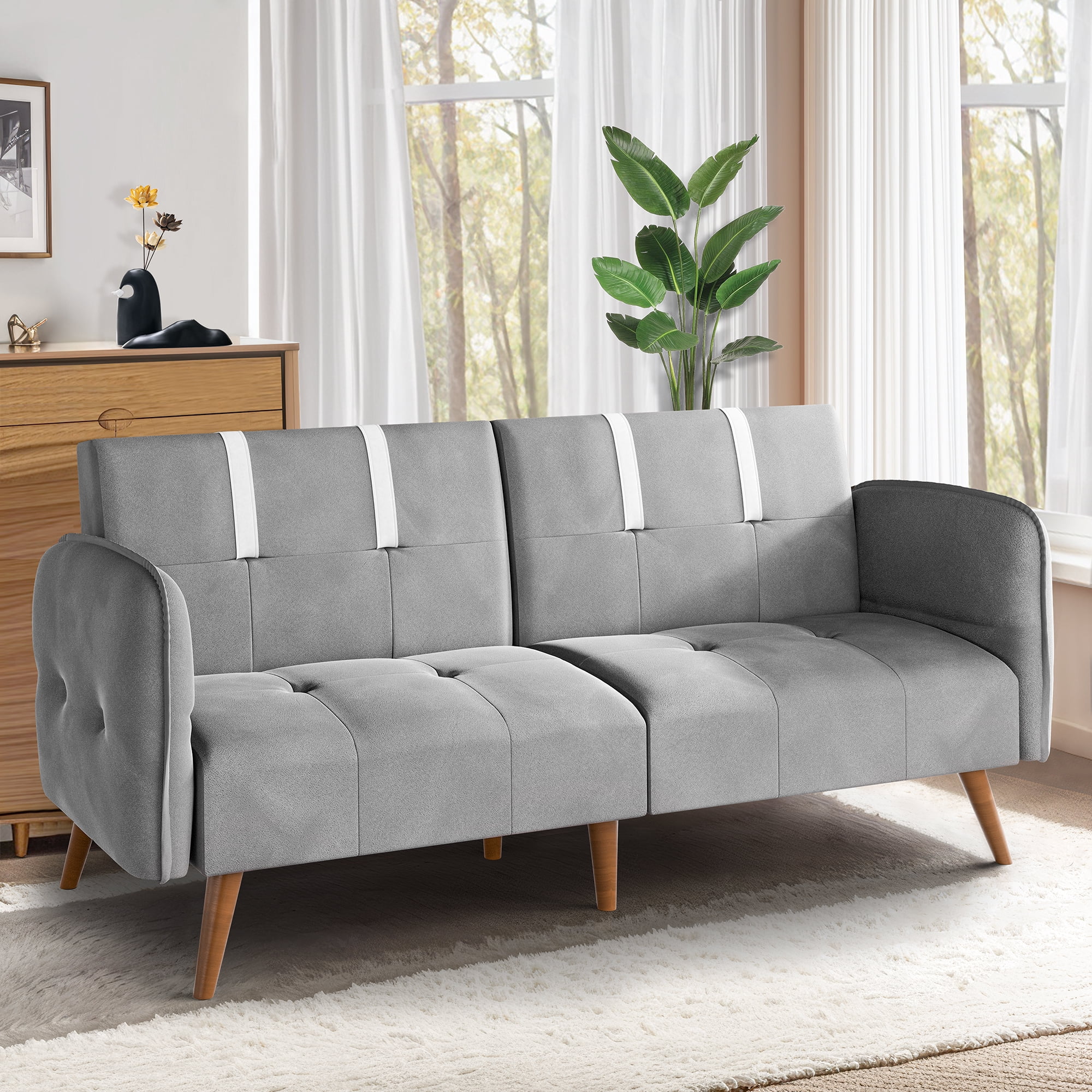 "Walsunny 79"" Convertible Velvet Futon Couch Sofa Bed, Adjustable ...