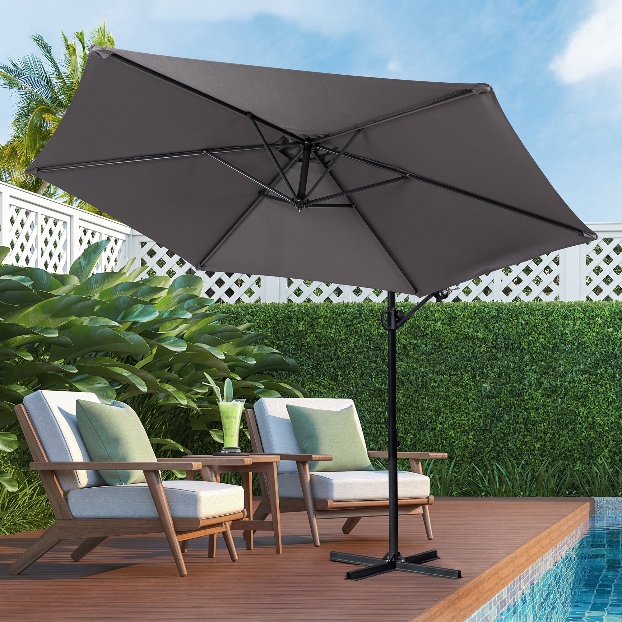 Walsunny 8.63' Dark Gray Cantilever Patio Umbrellas, Easy Tilt ...