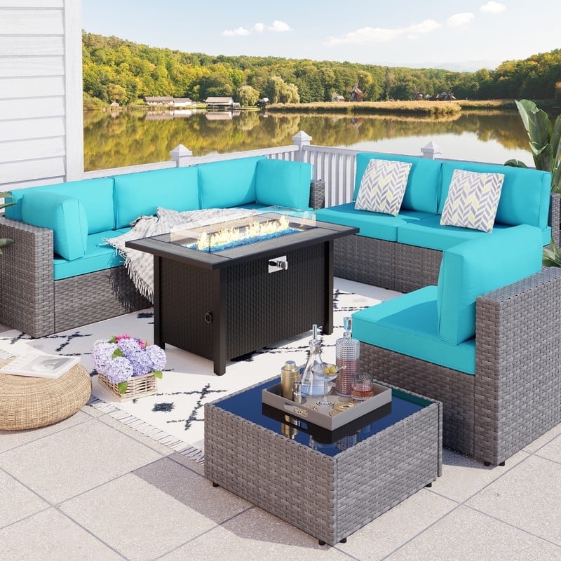 Walsunny 8 Pieces Patio Wicker Rattan Fire Pit Furniture Conversation ...