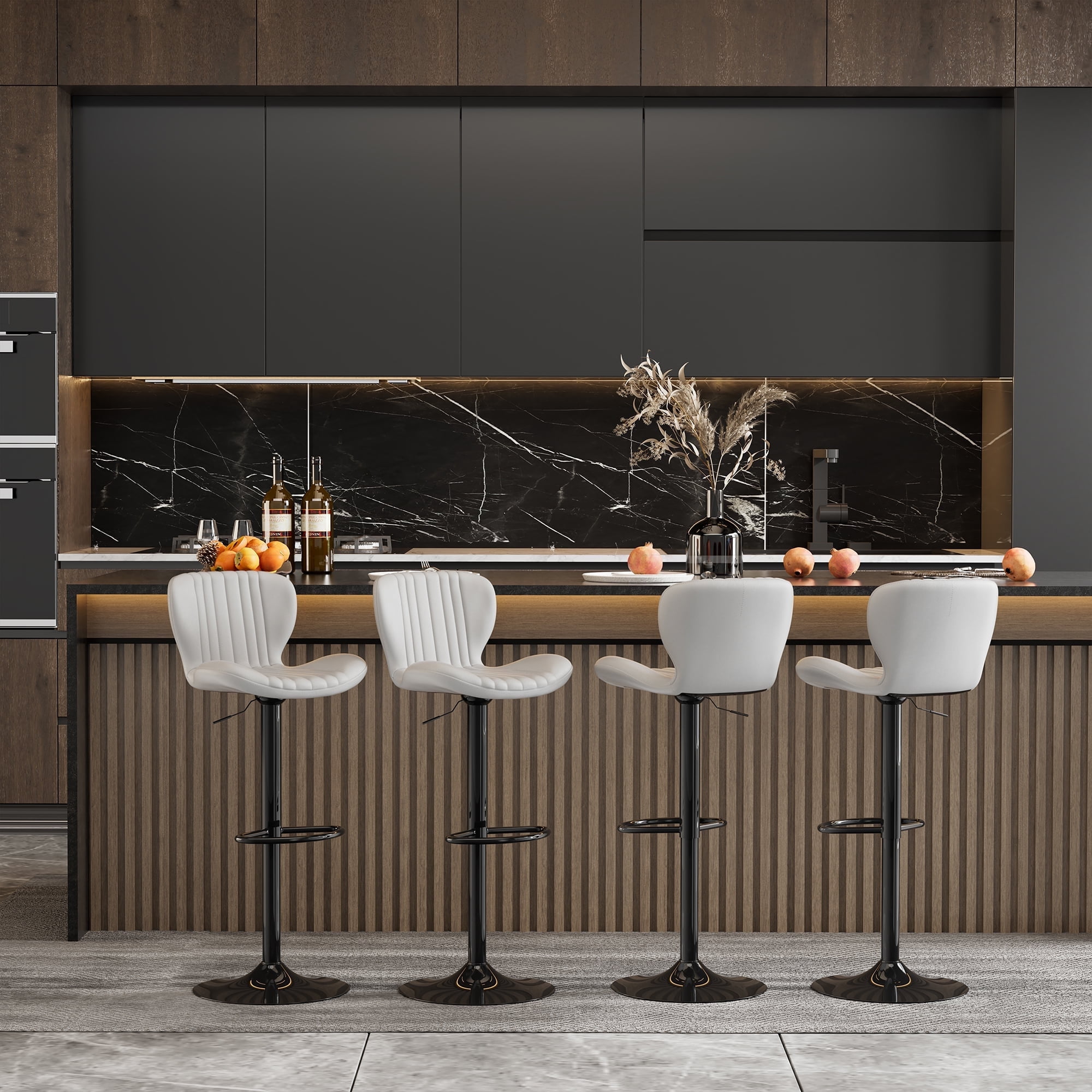 Walsunny Adjustable Bar Stools Set of 4 Leather Upholstered Swivel ...