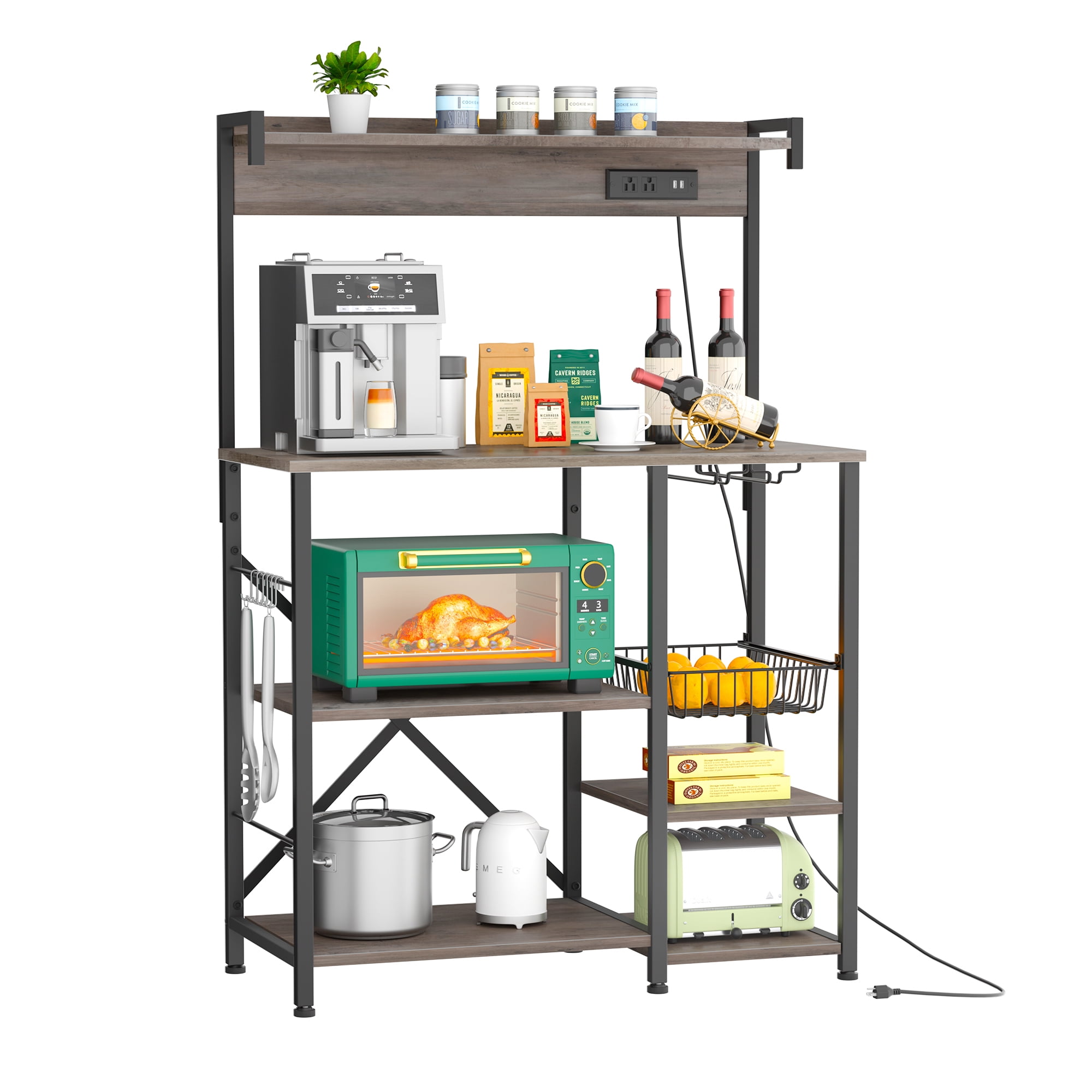 Walsunny Bakers Rack for Kitchen with Power Outlet, Coffee Cart and ...