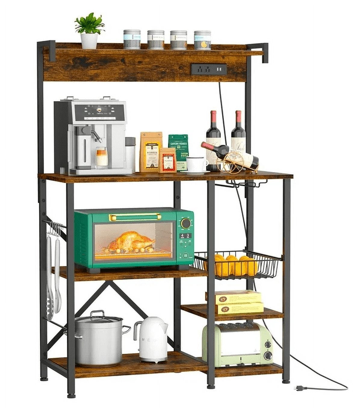 Walsunny Kitchen Bakers Rack with Power Outlet, Storage Shelf, Coffee ...