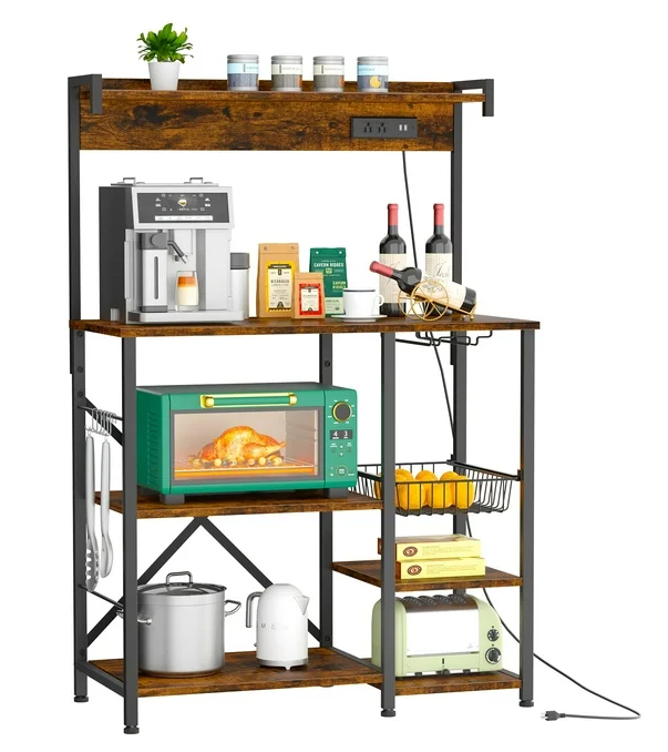Walsunny Kitchen Bakers Rack with Power Outlet,Industrial Kitchen ...