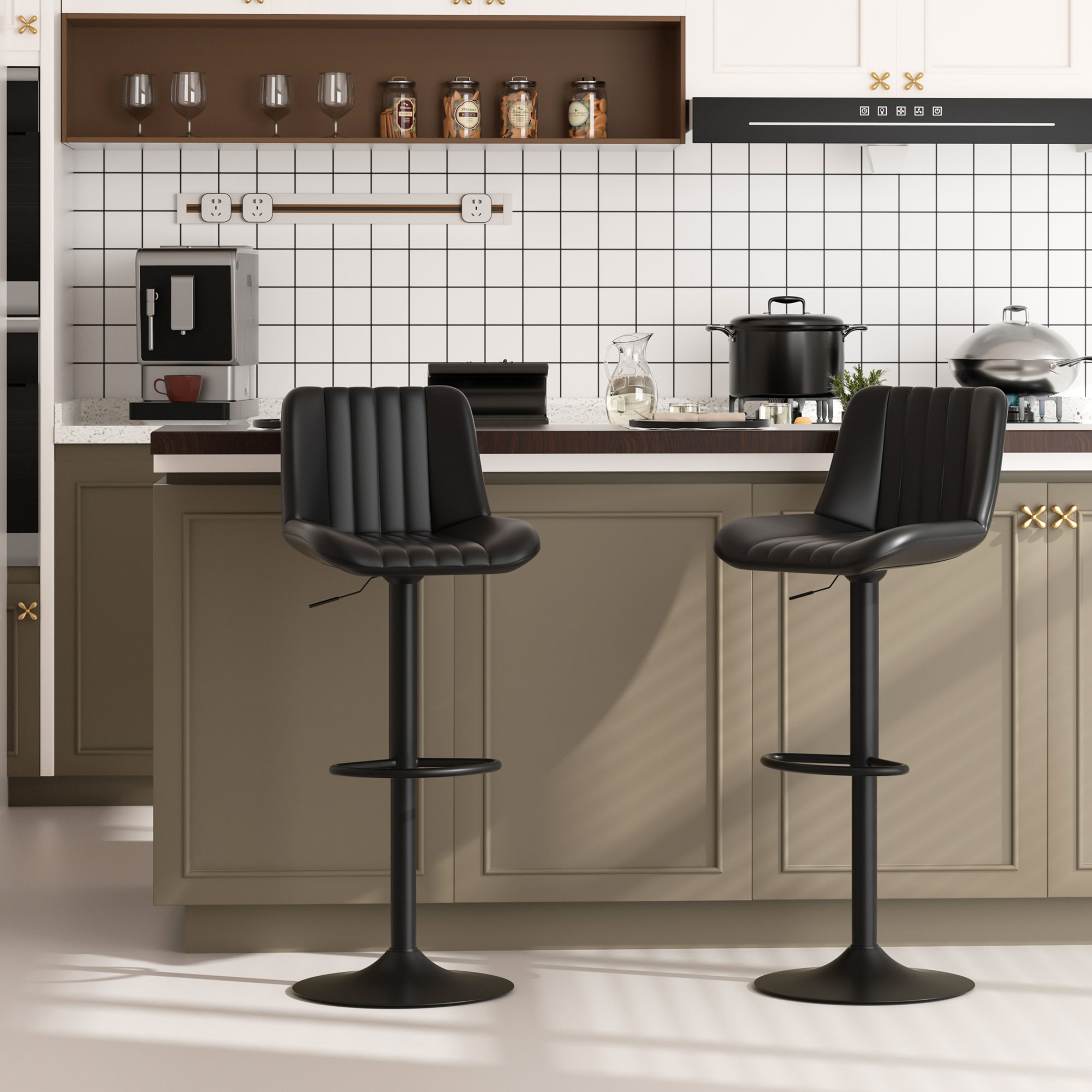 Walsunny Bar Stools Set of 2,Adjustable Leather Counter Height with ...
