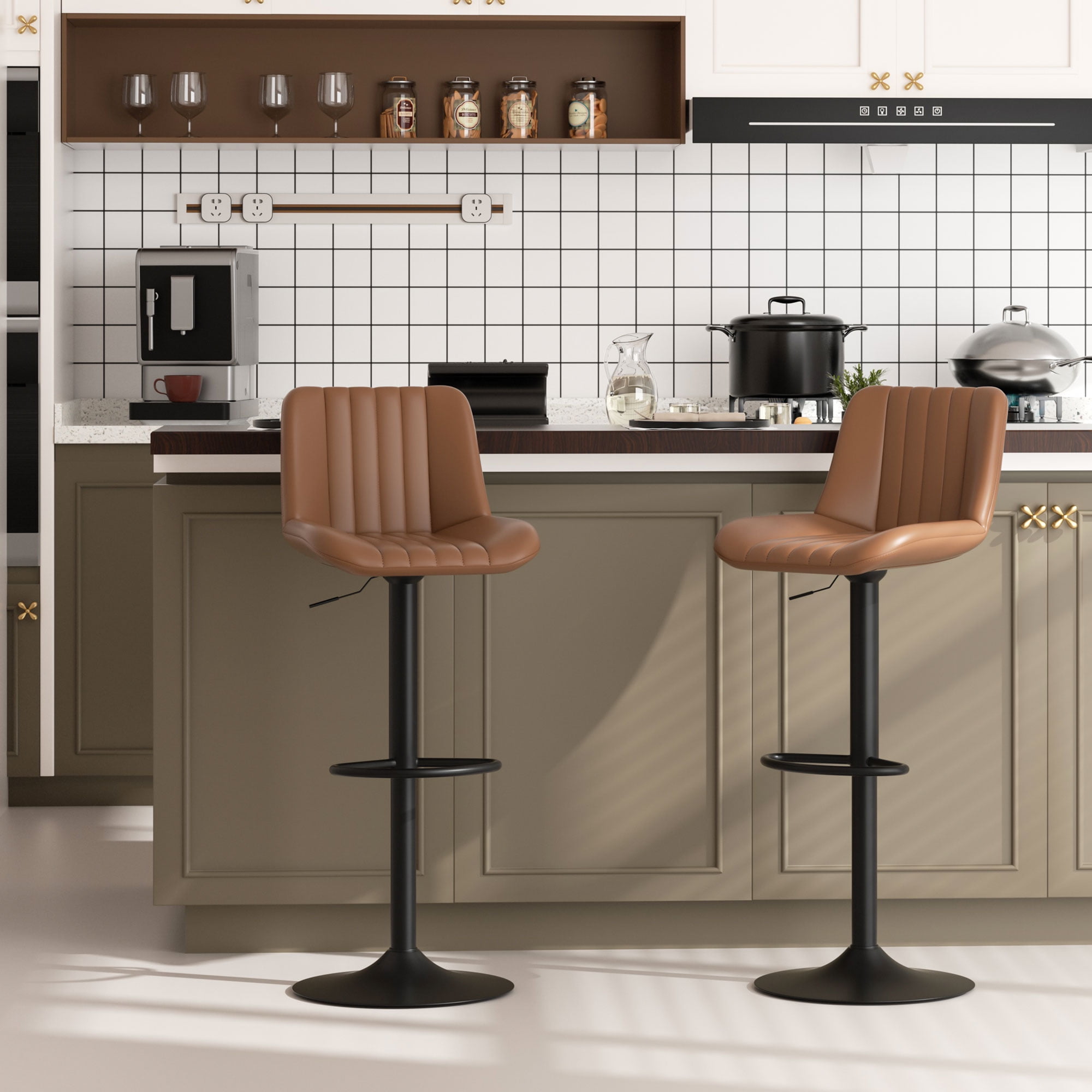 Walsunny Bar Stools Set of 2,Adjustable Leather Counter Height with ...