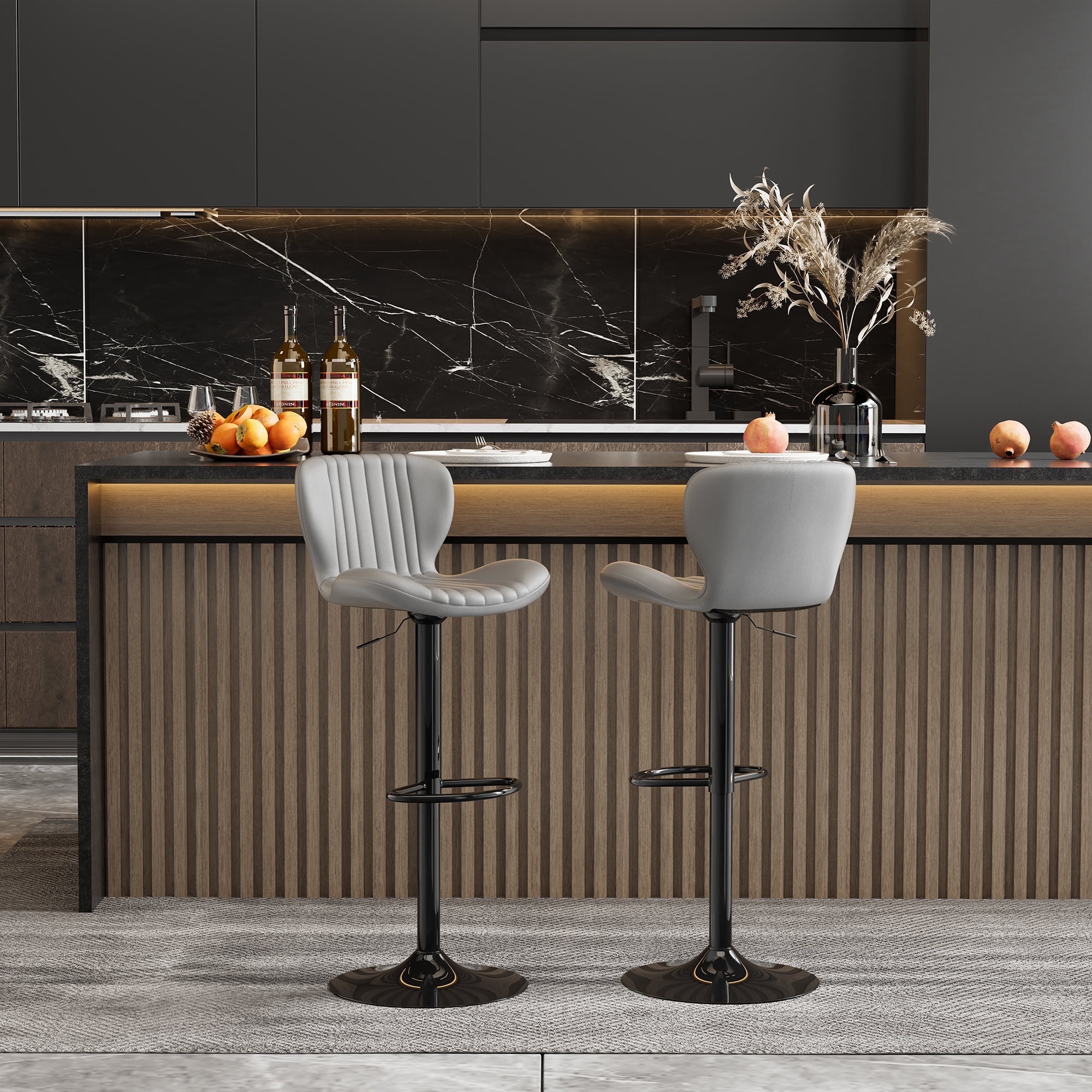 Walsunny Adjustable Bar Stools Set of 2 Leather Upholstered Swivel ...