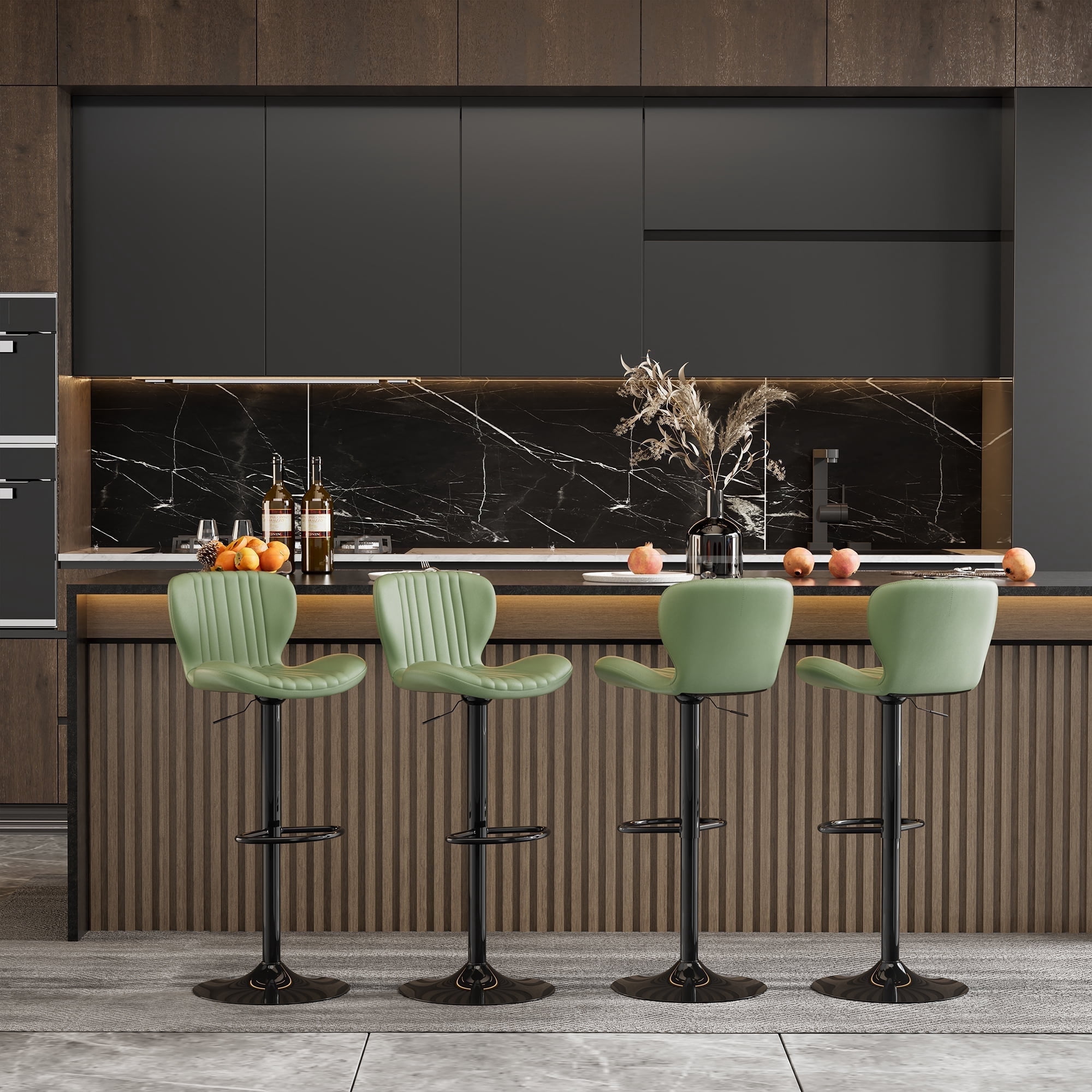 Walsunny Adjustable Bar Stools Set of 4 Leather Upholstered Swivel ...