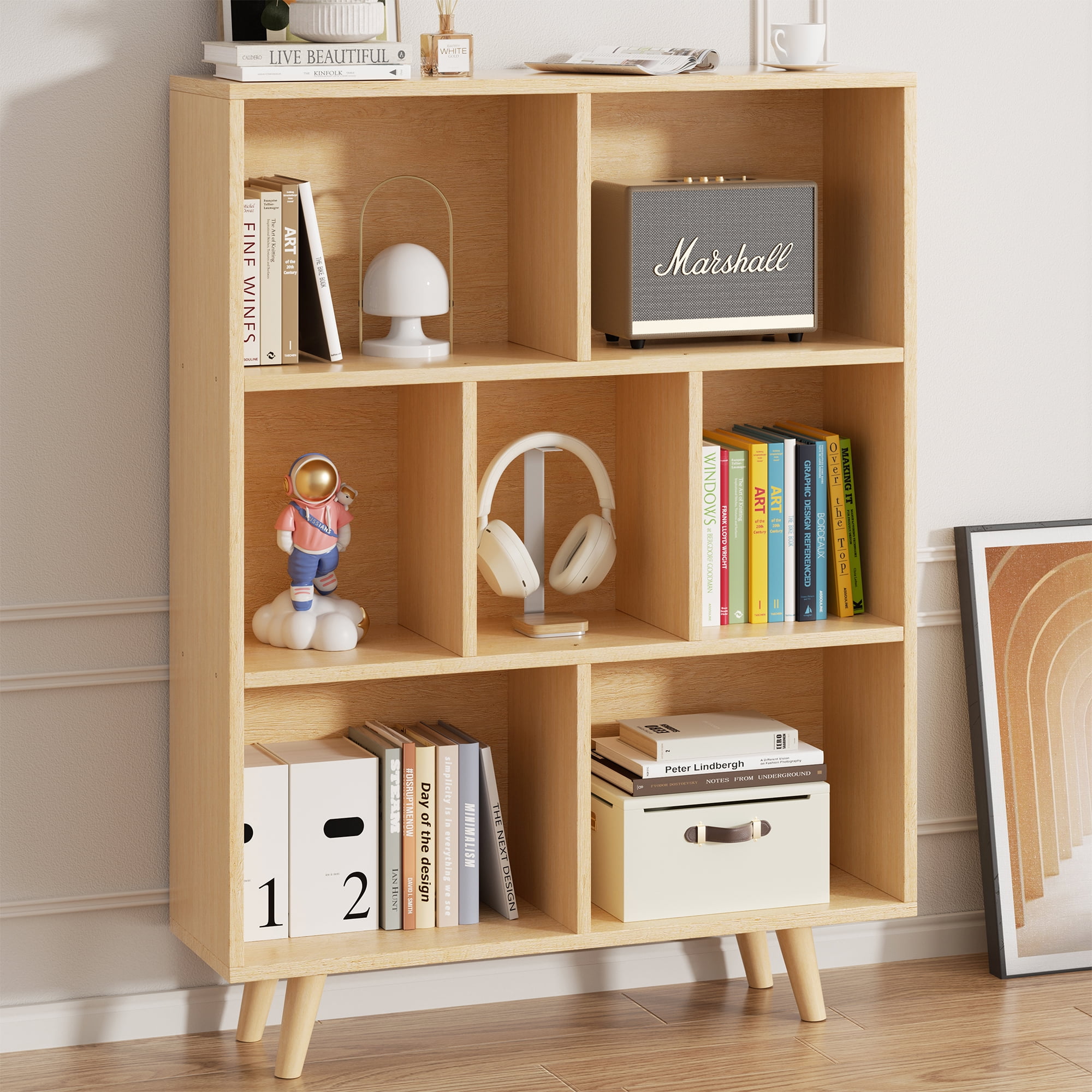 Walsunny Bookshelf,3 Tier Shelf with Legs,Wooden Storage Open Bookshelf ...