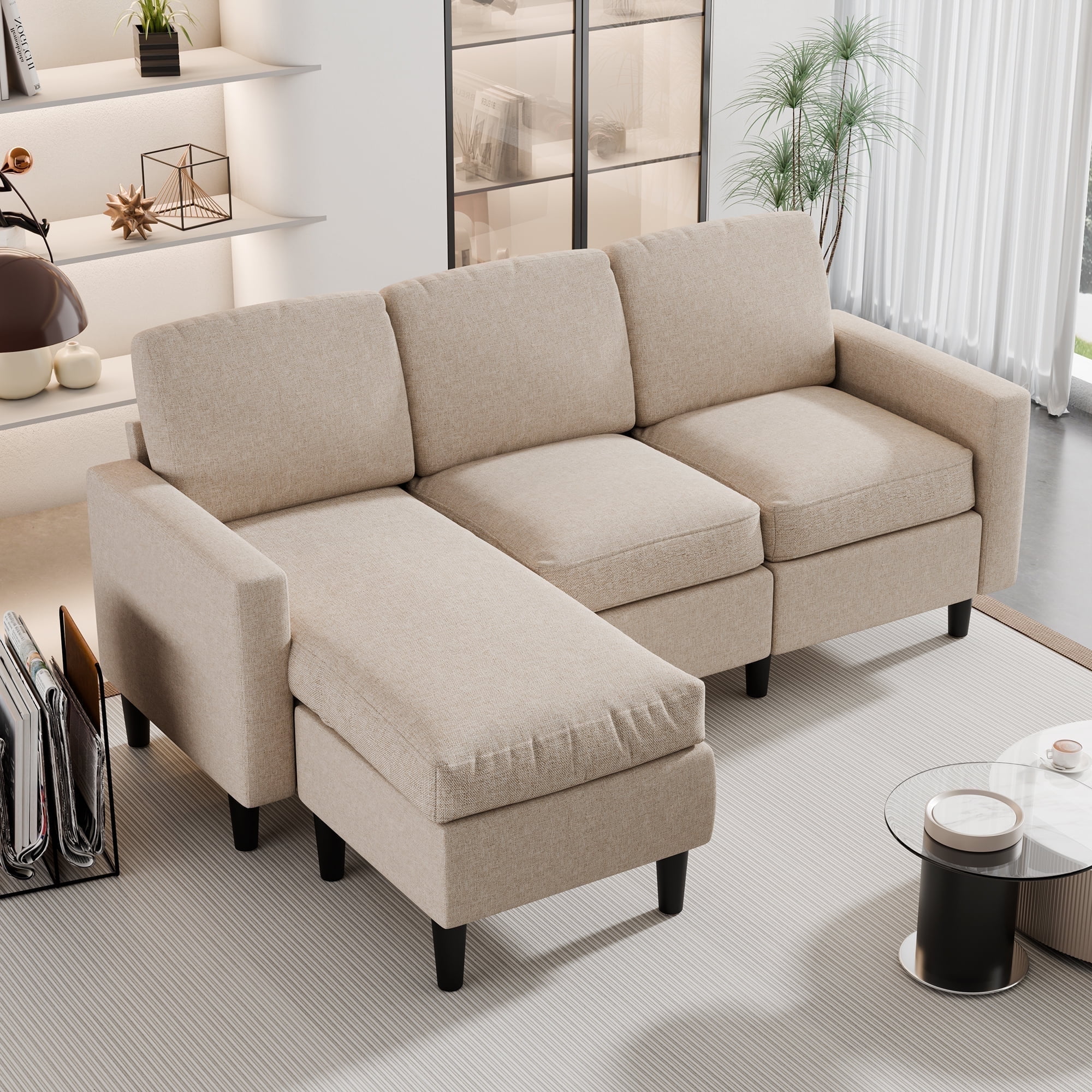 Walsunny Convertible L Shaped Sleeper Sectional Sofa Couch 3 Seat Sofa ...