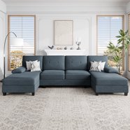 Homall U-Shape Plush Upholstery Sectional Sofa, 4-Seat Chenille Fabric ...