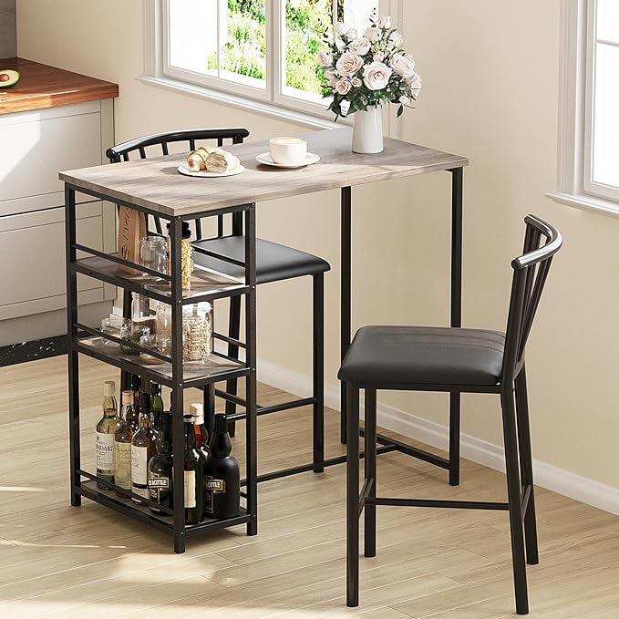 Walsunny Dining Table Set Small Bar Table Kitchen and Chairs Set for 2 ...