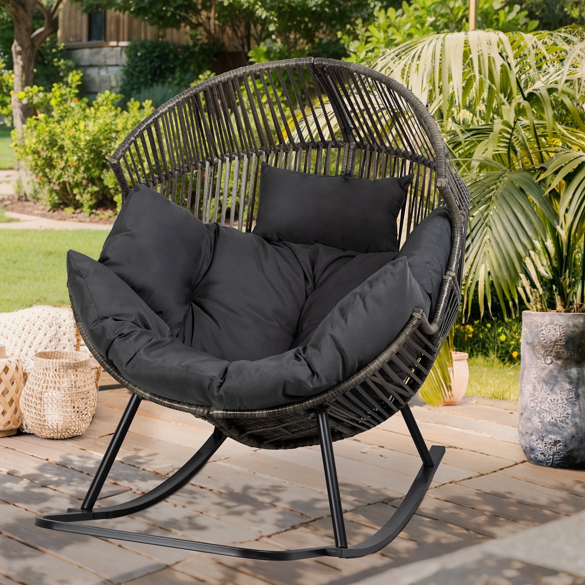 Walsunny Rocking Egg Chairs Outdoor Patio Wicker Oversized Egg Shell ...