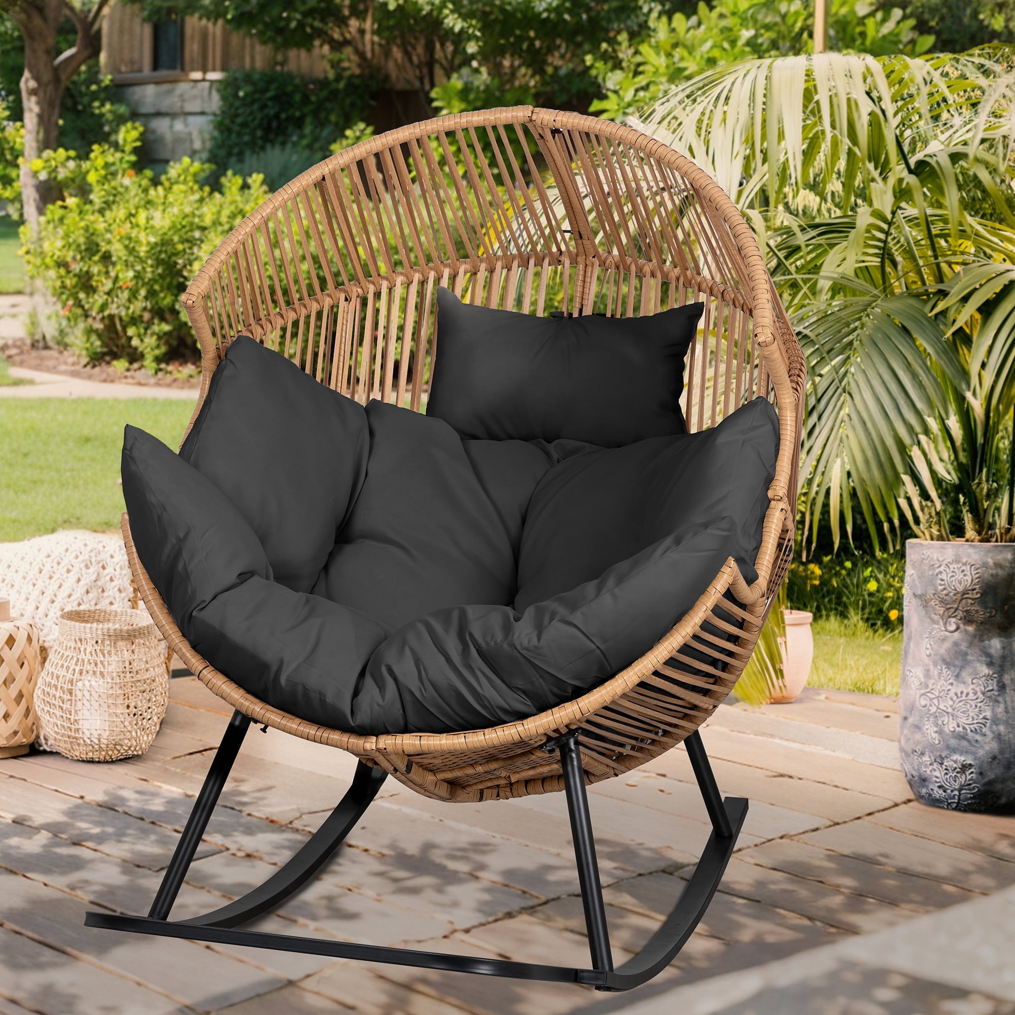 Walsunny Rocking Egg Chairs Outdoor Patio Wicker Oversized Egg Shell ...