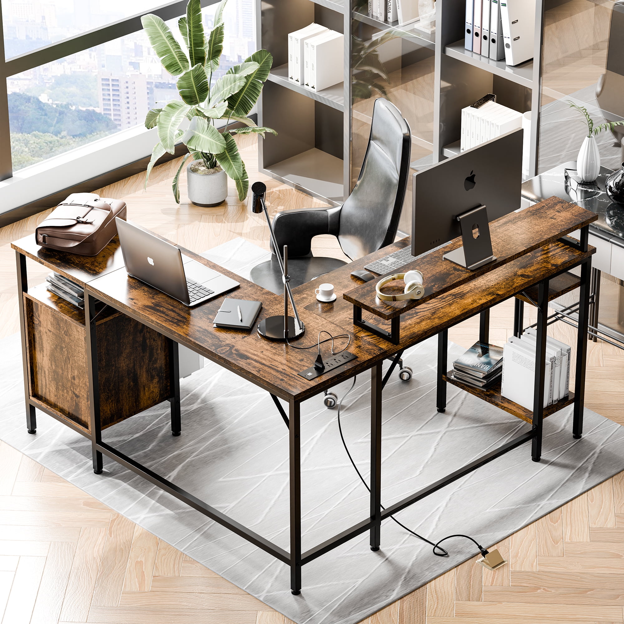 Walsunny Gaming Computer Desk L Shaped Home Office Desks with power ...