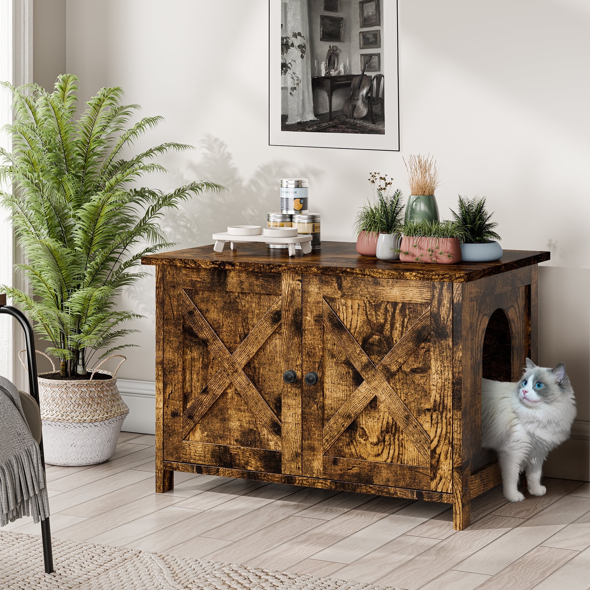 Walsunny Hidden Cat Litter Box Cat Washroom with Double Removable doors ...