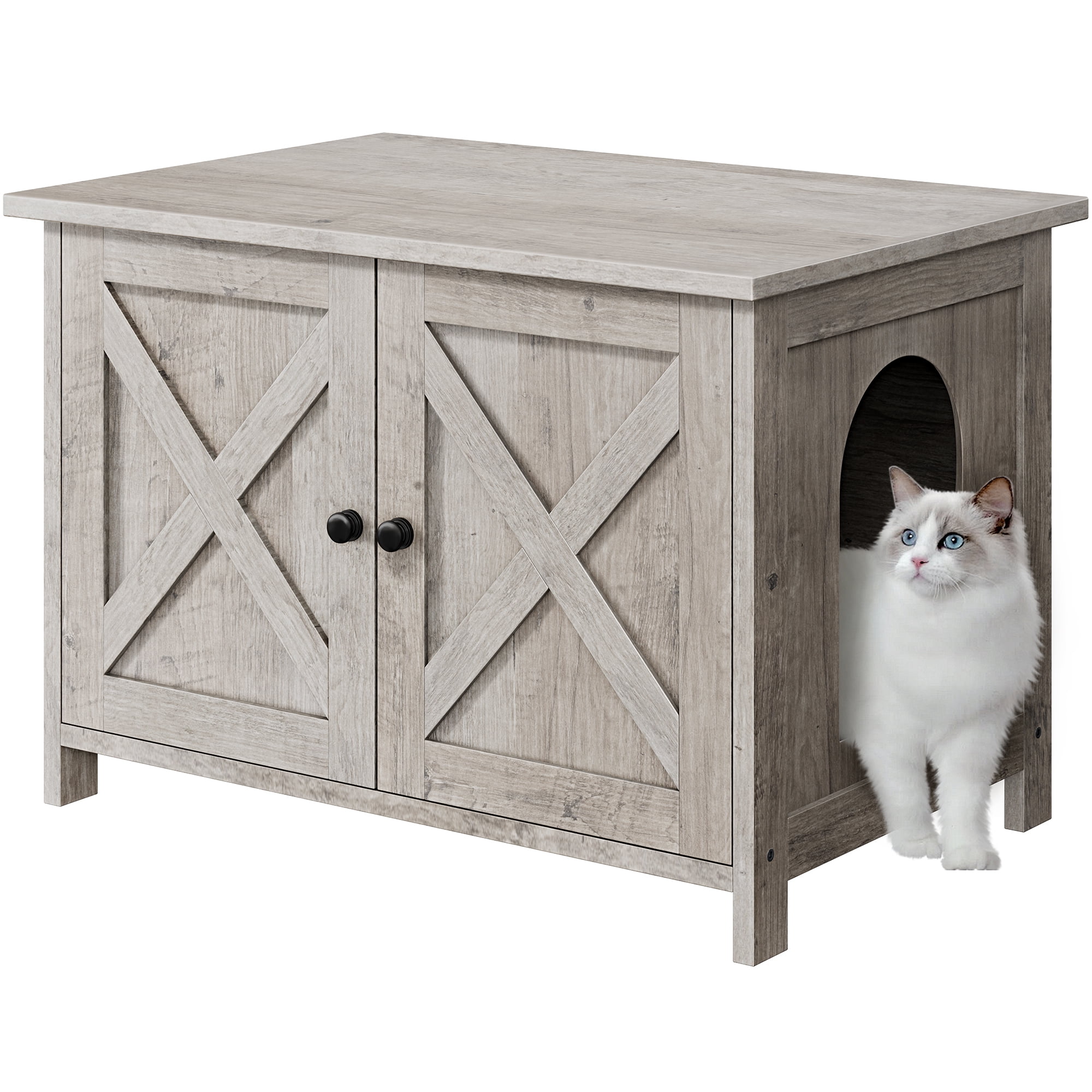 Walsunny Hidden Cat Litter Box Cat Washroom with Double Removable doors ...