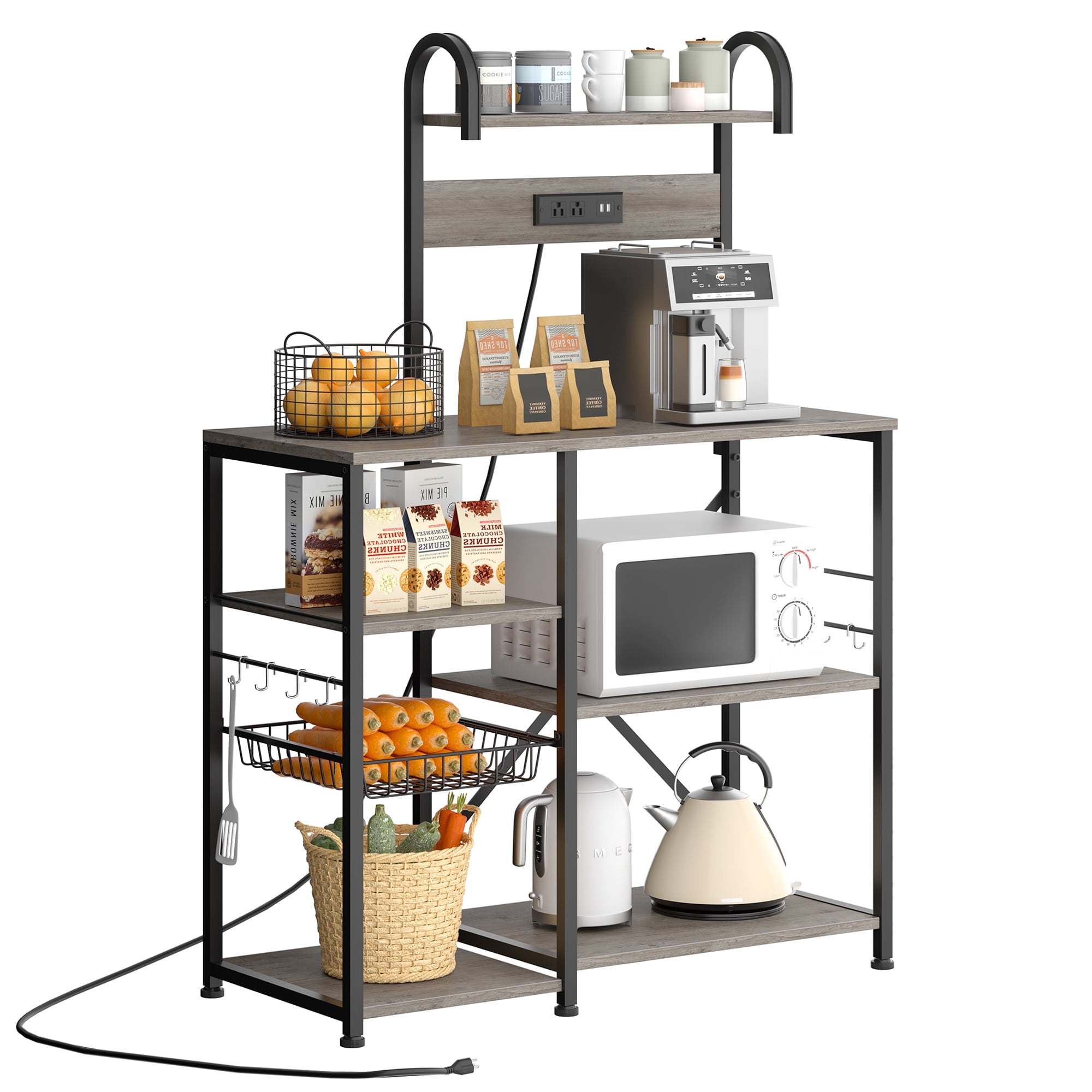 Walsunny Kitchen Bakers Rack with Power Outlet,Industrial Kitchen ...
