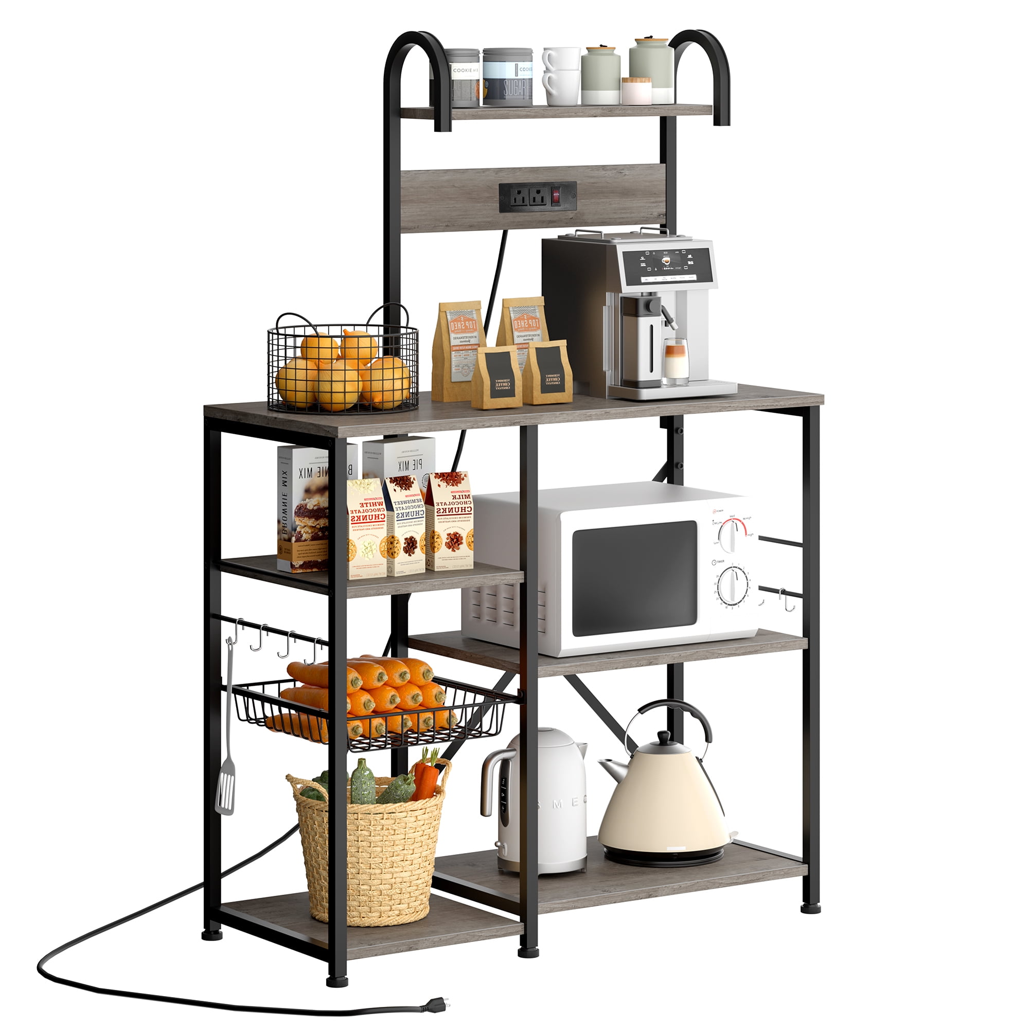 Walsunny 6 Tier Bakers Rack with Power Outlet, Industrial Kitchen ...