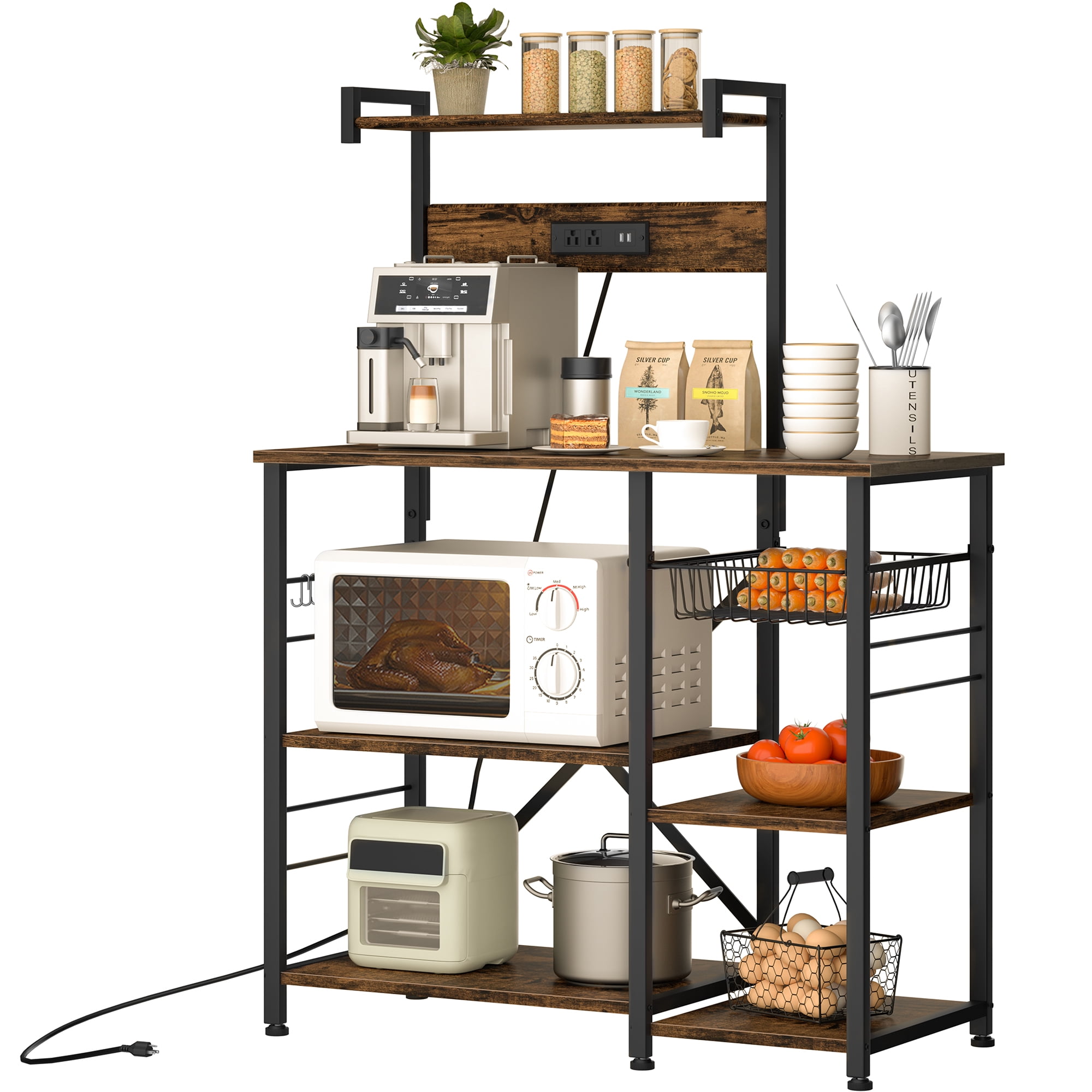 Walsunny Kitchen Bakers Rack with Power Outlet,Industrial Kitchen ...