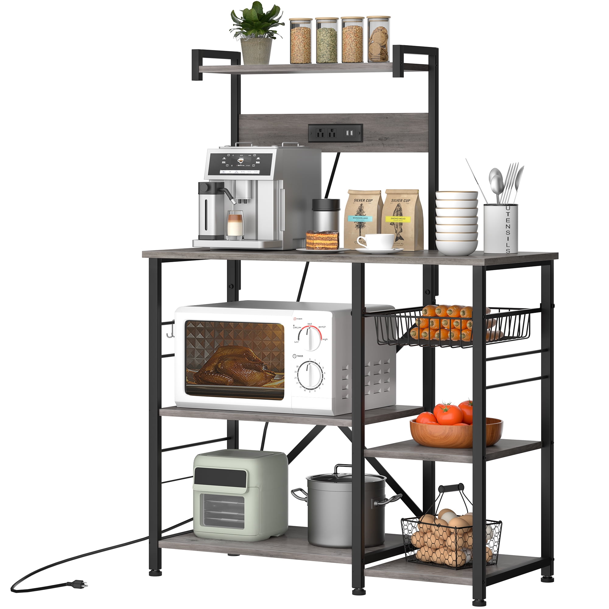 Walsunny Kitchen Bakers Rack with Power Outlet,Industrial Kitchen ...