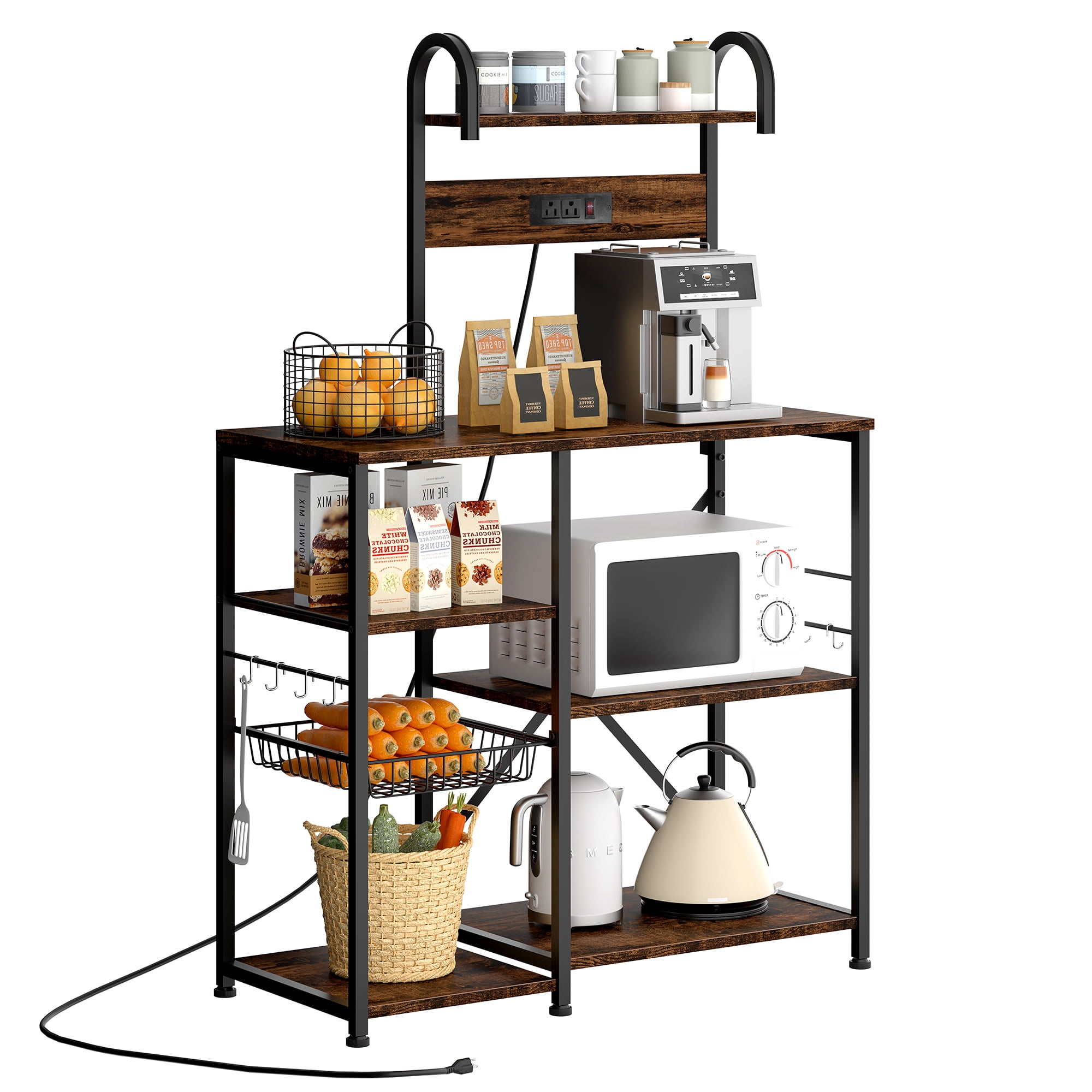 Walsunny 6 Tier Kitchen Bakers Rack with Power Outlet, Microwave Stand ...