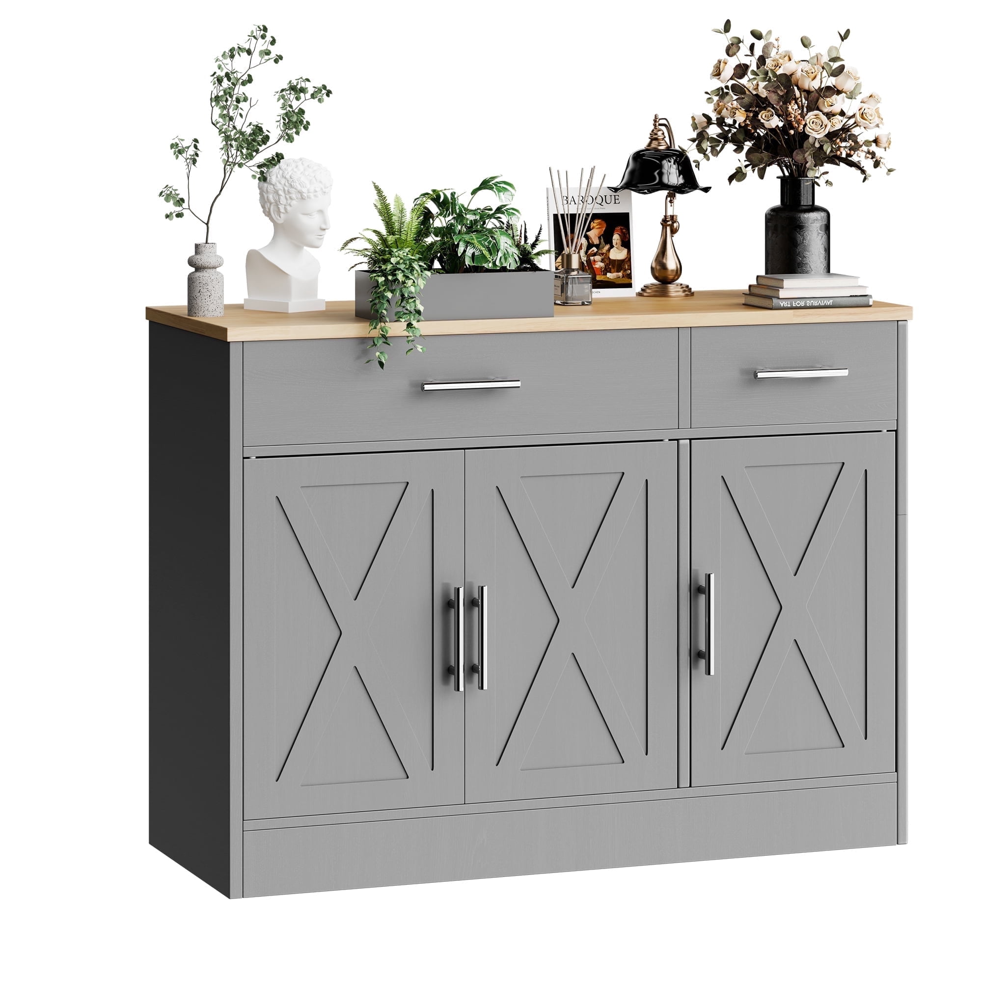 Walsunny Sideboards Buffets Cabinet Table 42.5" with 2 Drawers 3 Doors ...