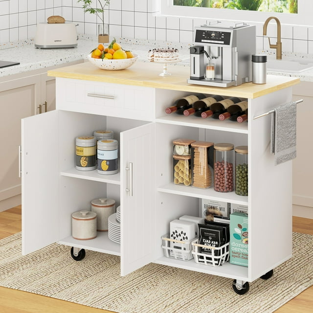 Walsunny Kitchen Island Cart with Storage,Rolling Kitchen Island Side ...