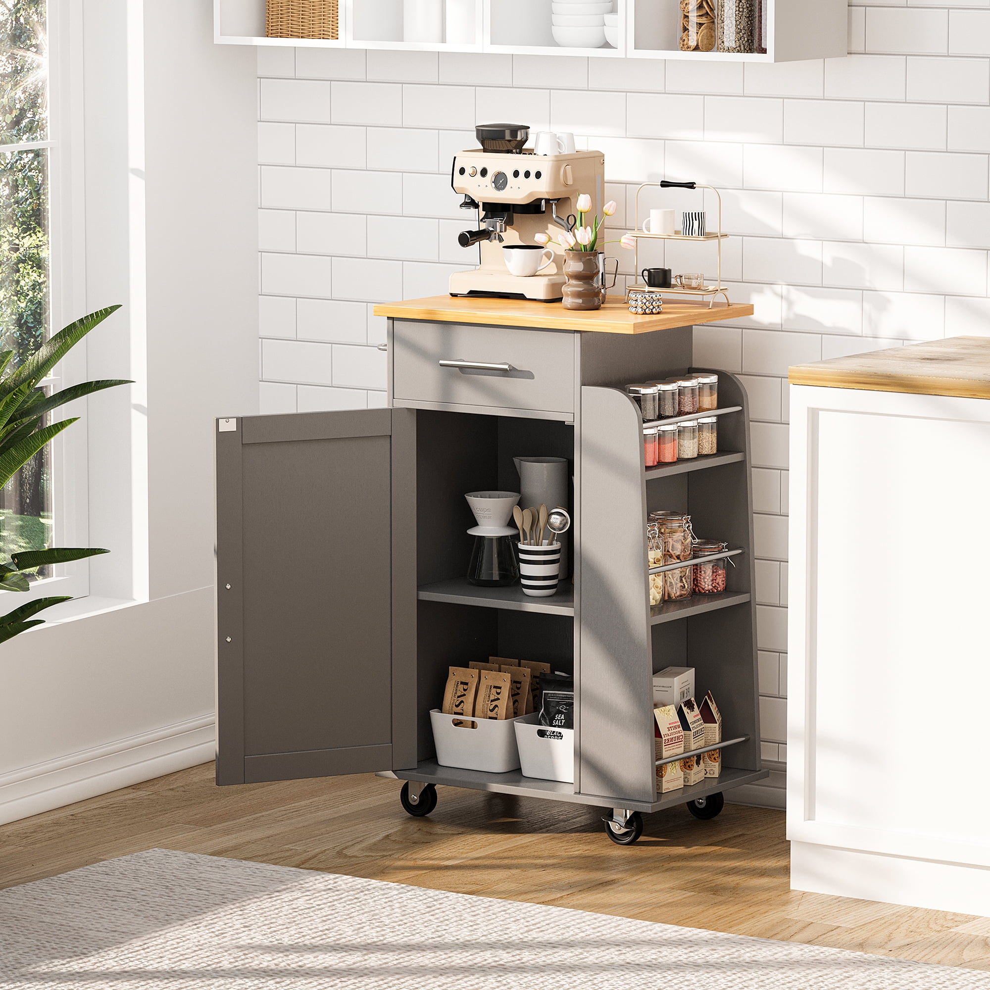 Walsunny Kitchen Island Roller Cart with Storage, Utility Cart with ...