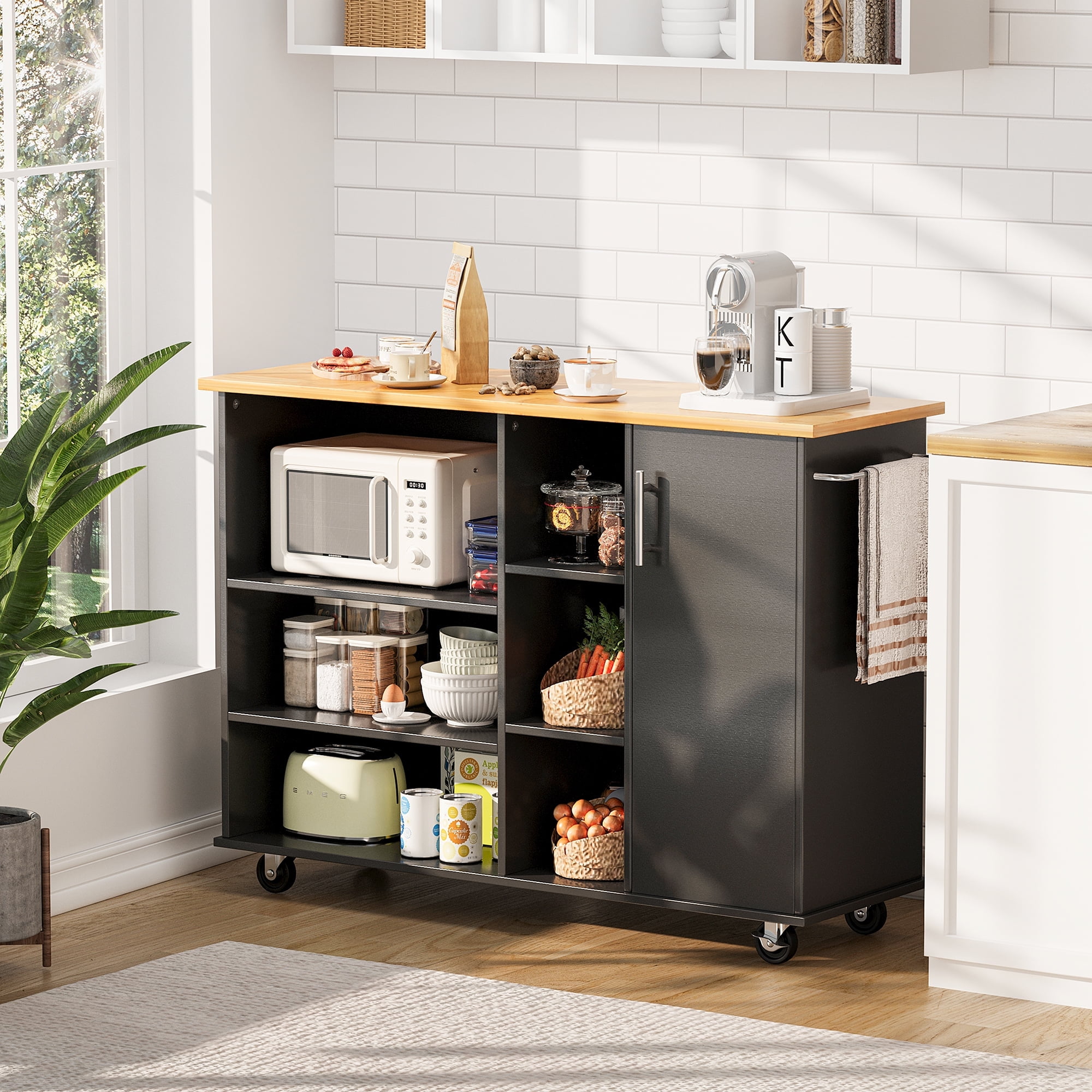 Walsunny Kitchen Island on Wheels with Storage Cabinet & Drawer, 47.3 ...