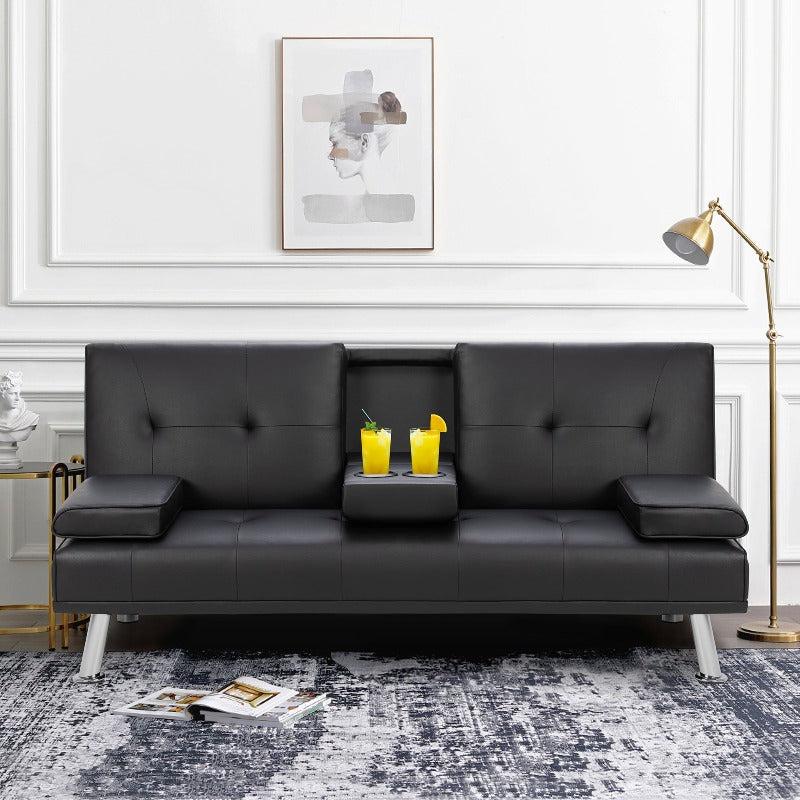 Walsunny Modern Convertible Sofa Bed 2 Cup Holder, Modern Lazy Futon ...